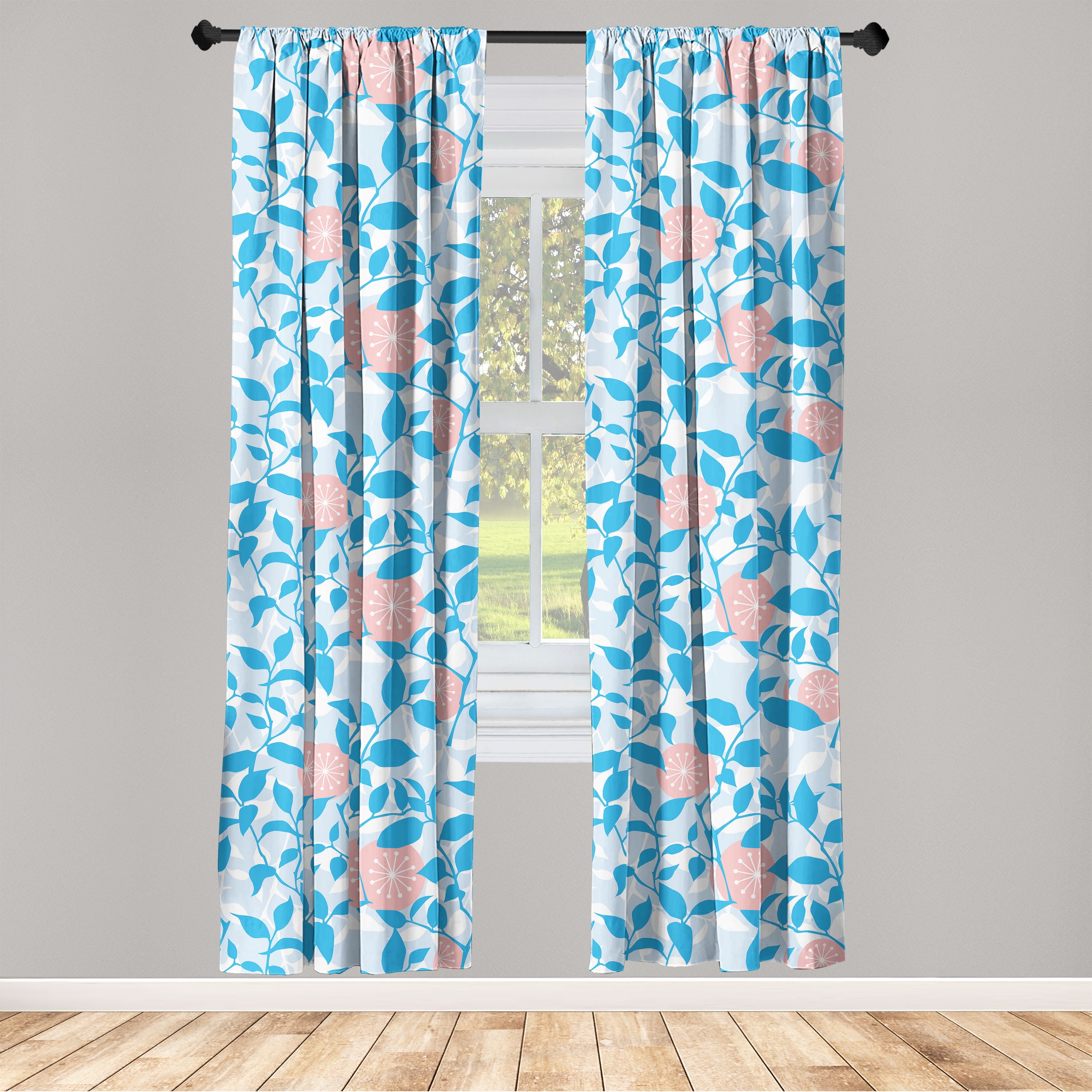 Leafy Artwork Window Curtains, Simple Design Modern Leaves Silhouettes ...