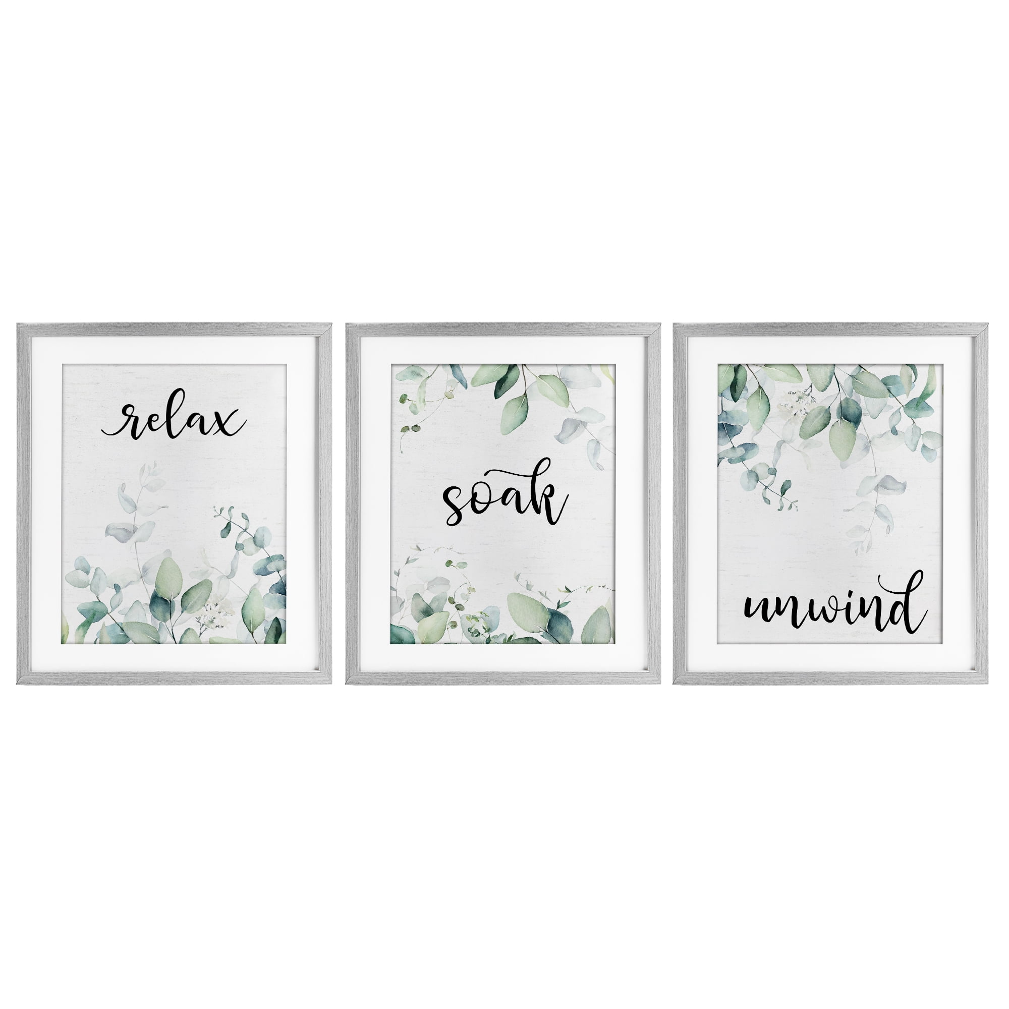 Leafy Bathroom Herbs 3 Piece Gray Framed Print Under Glass Set, design ...