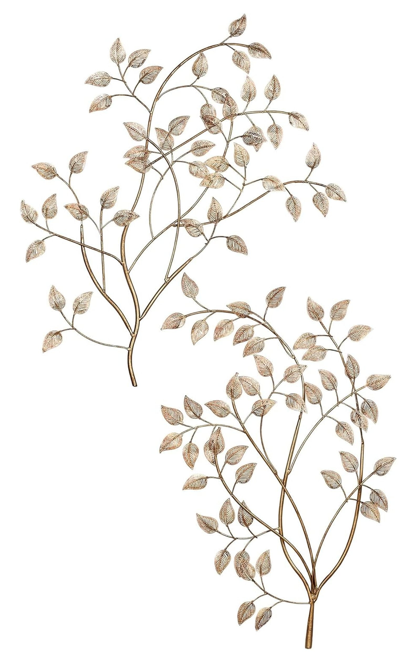 Leafy Branch Powder Coated Nature Inspired Metal Wall Art Champagne ...