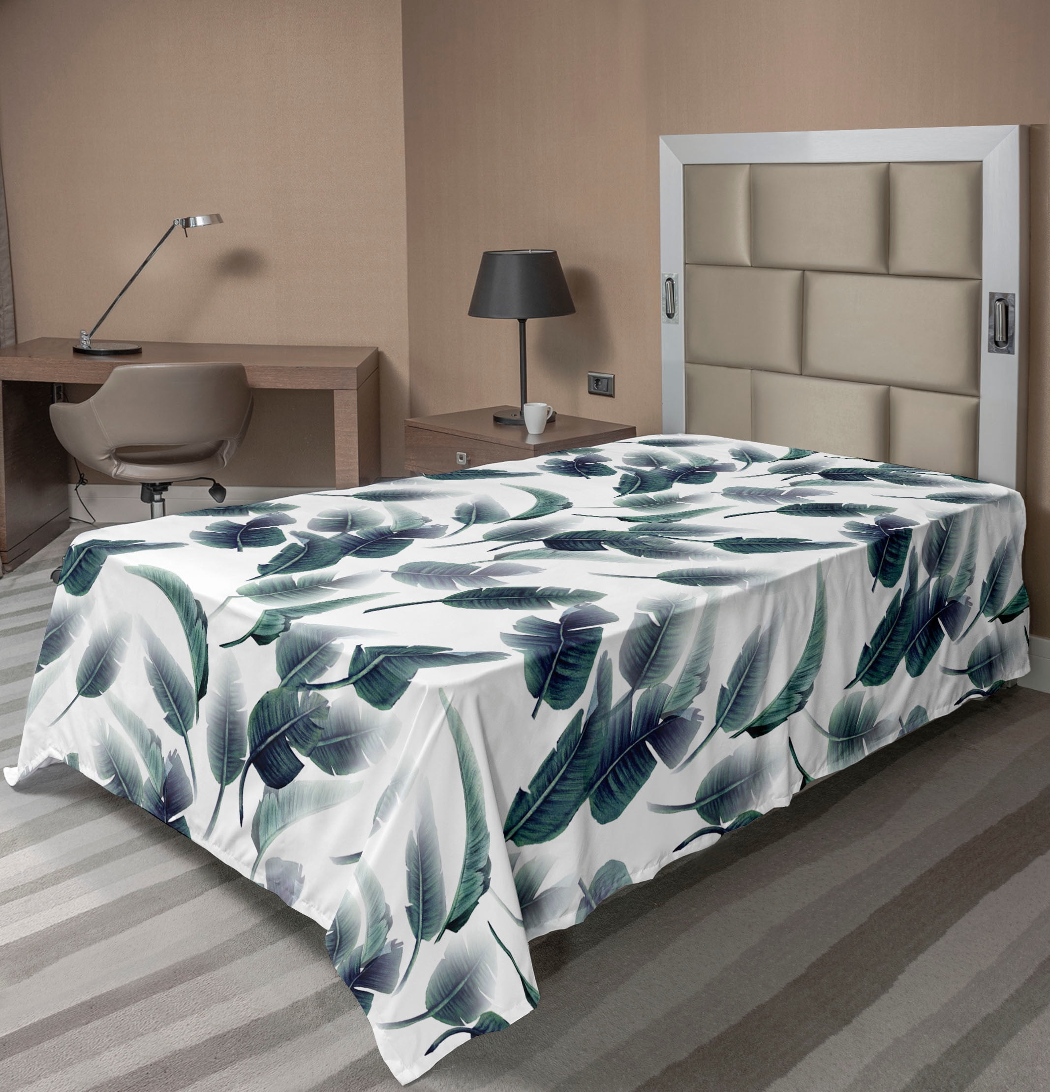 Leafy Design Flat Sheet, Tropical Fantasy Vibes Falling Leaves Greenery ...