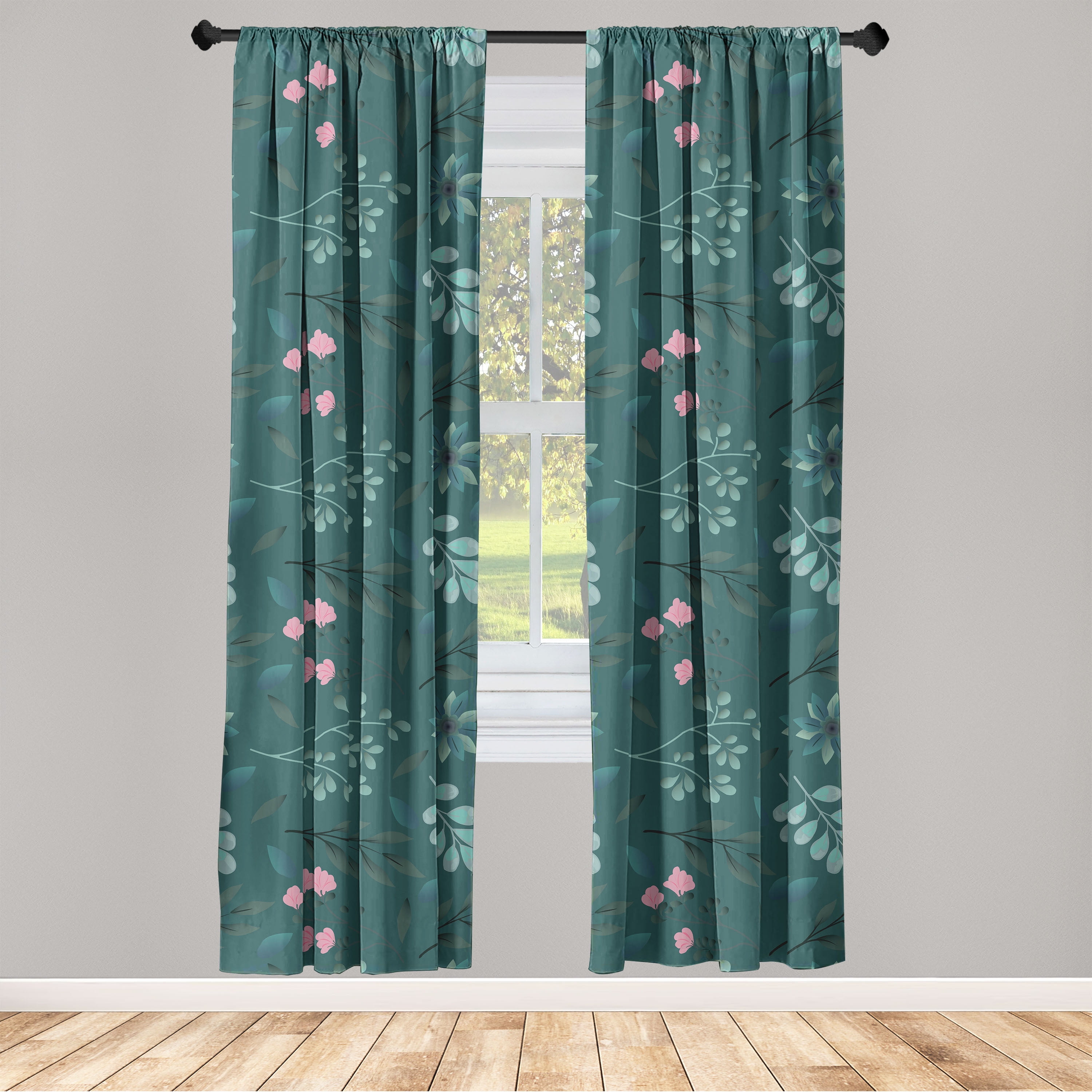 Leafy Design Window Curtains, Jungle Scene with Falling Autumn Leaves ...
