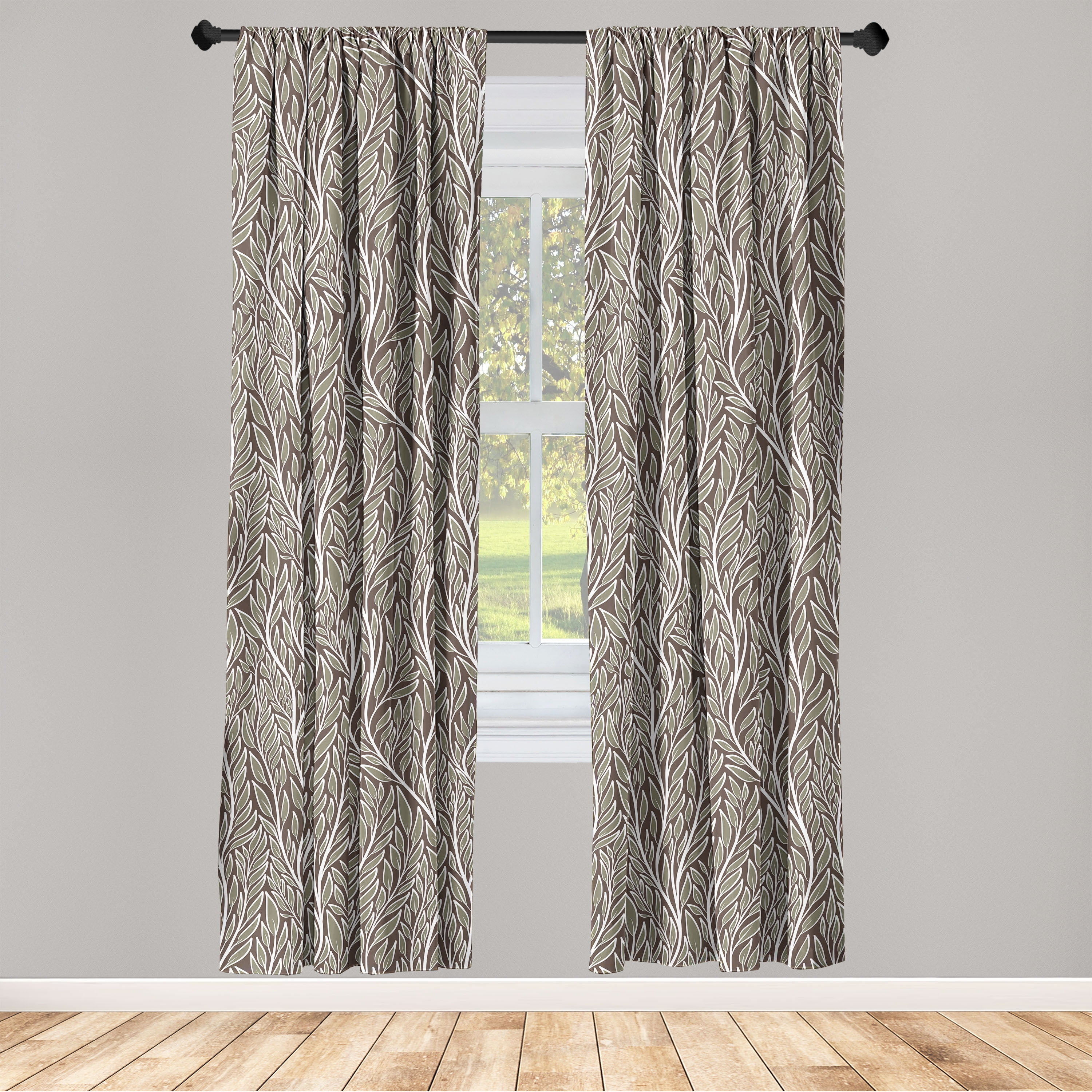 Leafy Design Window Curtains, Jungle Themed Ivy Leaves Pattern Vertical ...