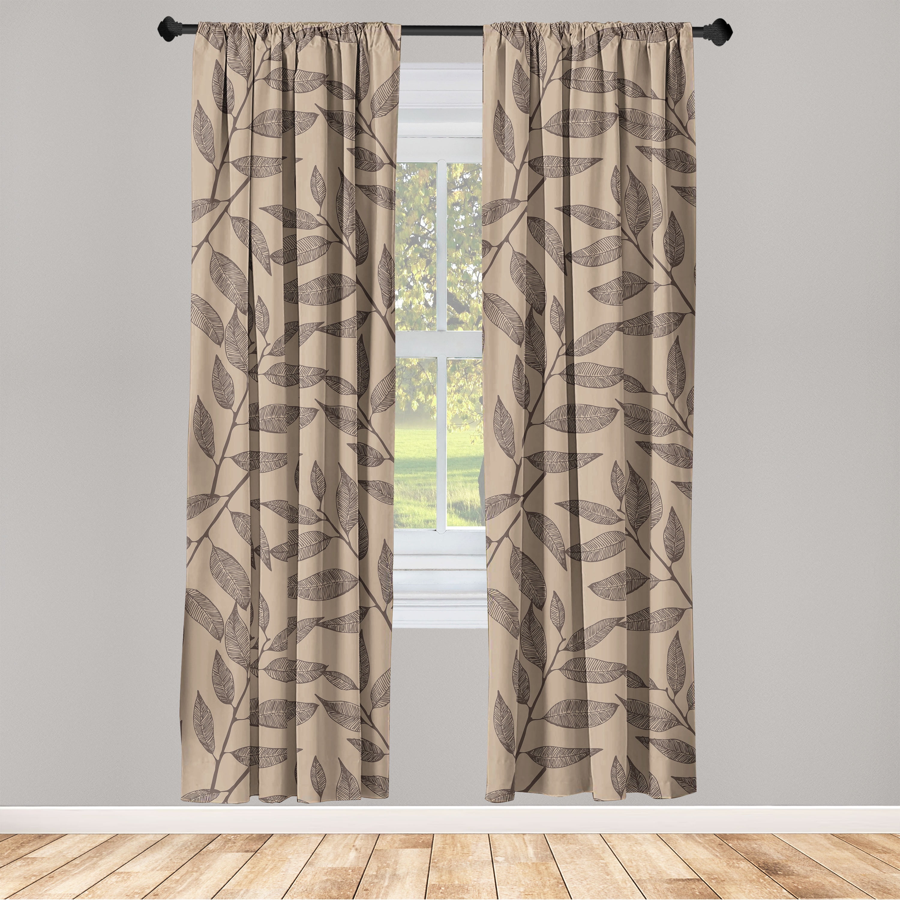 Leafy Design Window Curtains, Melancholic Autumn Vibe Simple Leaves ...