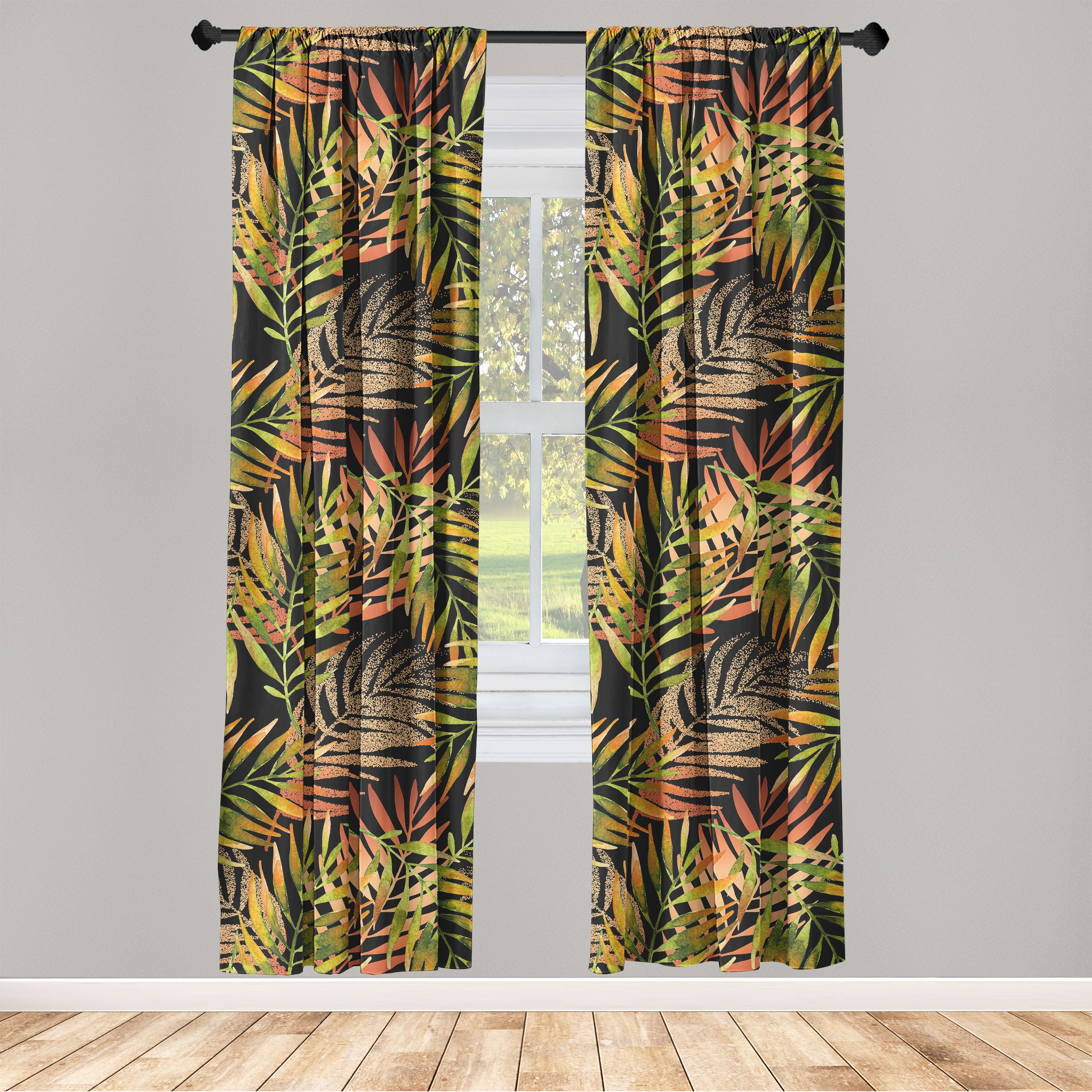 Leafy Design Window Curtains, Modern Exotics Feels Tropical Leaves with ...
