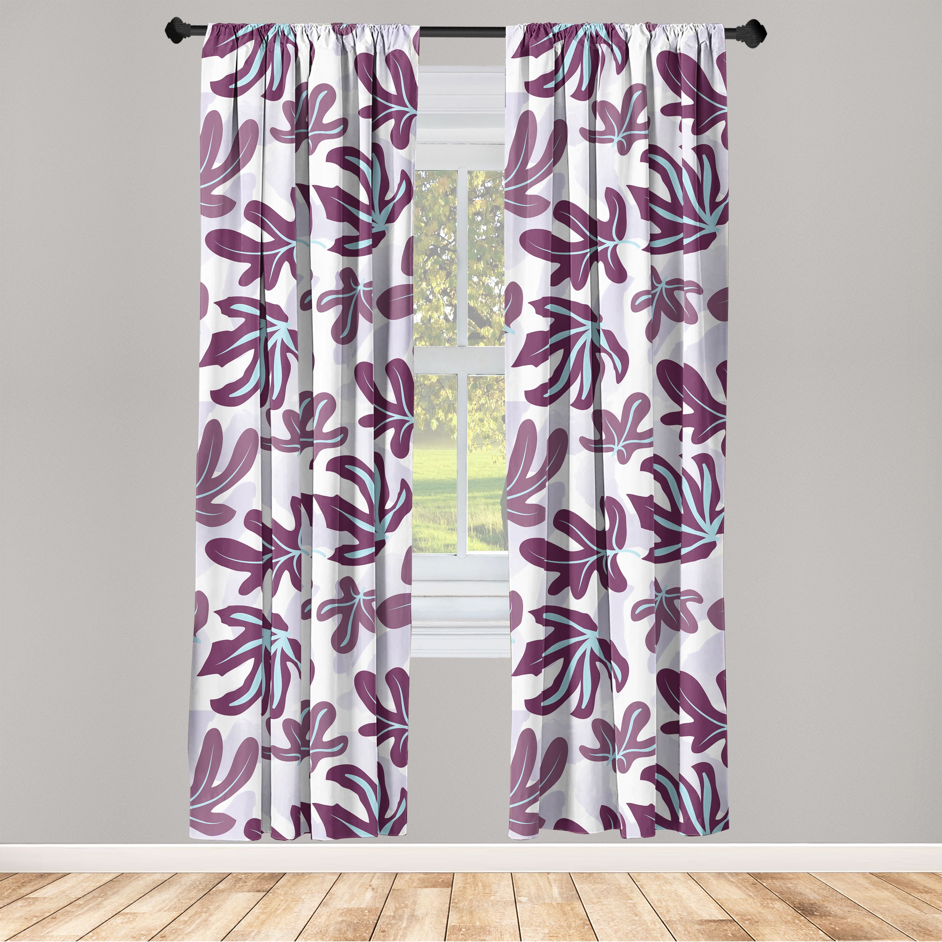 Leafy Design Window Curtains, Simple Boho Dreamy Pattern of Tropical ...