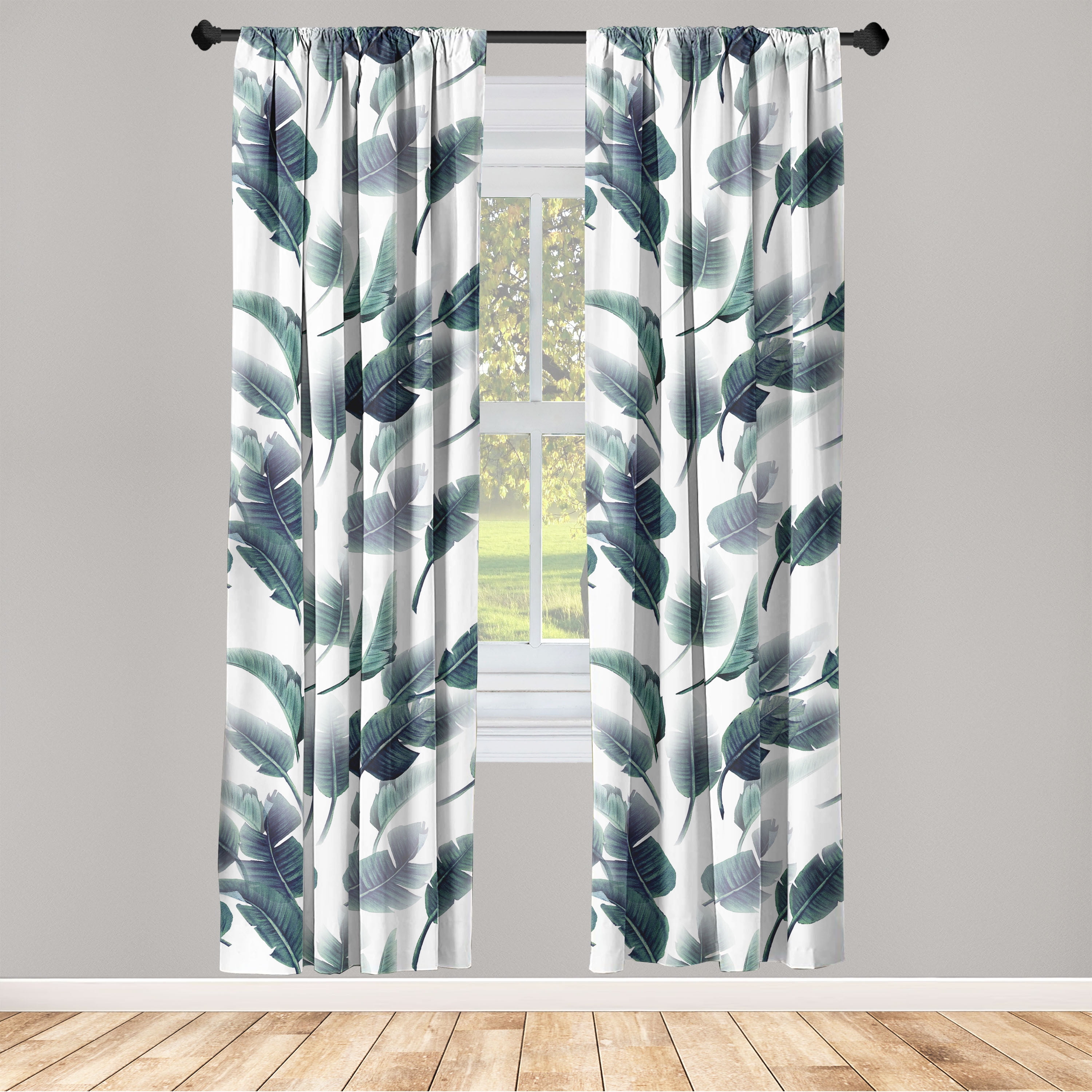 Leafy Design Window Curtains, Tropical Fantasy Vibes Falling Leaves ...