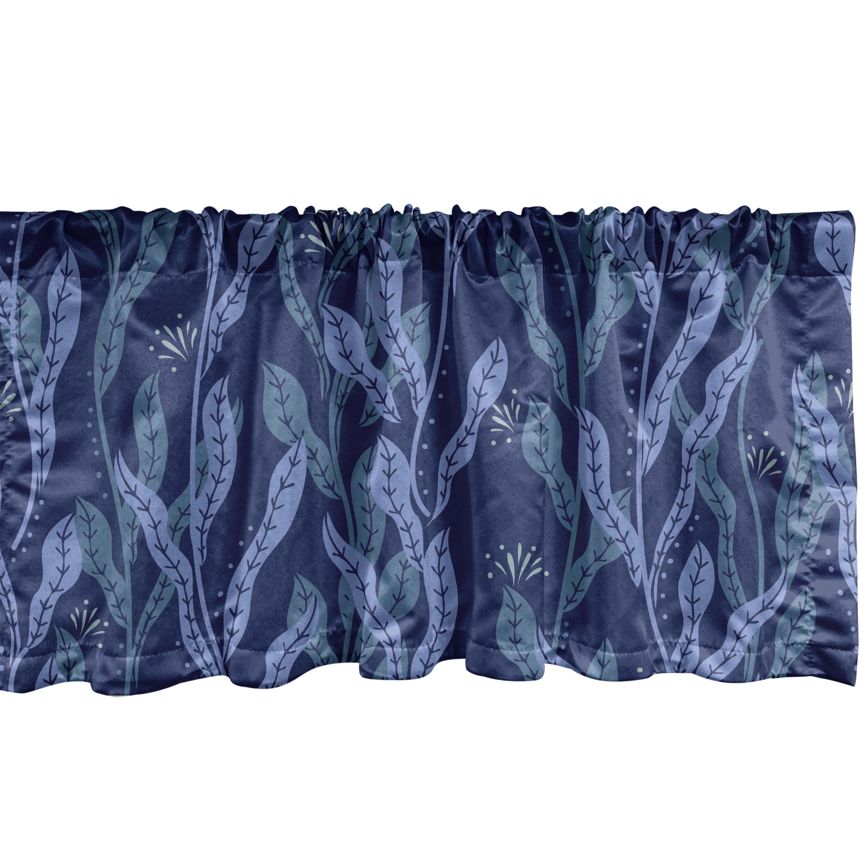 Leafy Design Window Valance, Nautical Vibes Blue Tone Colors Night ...