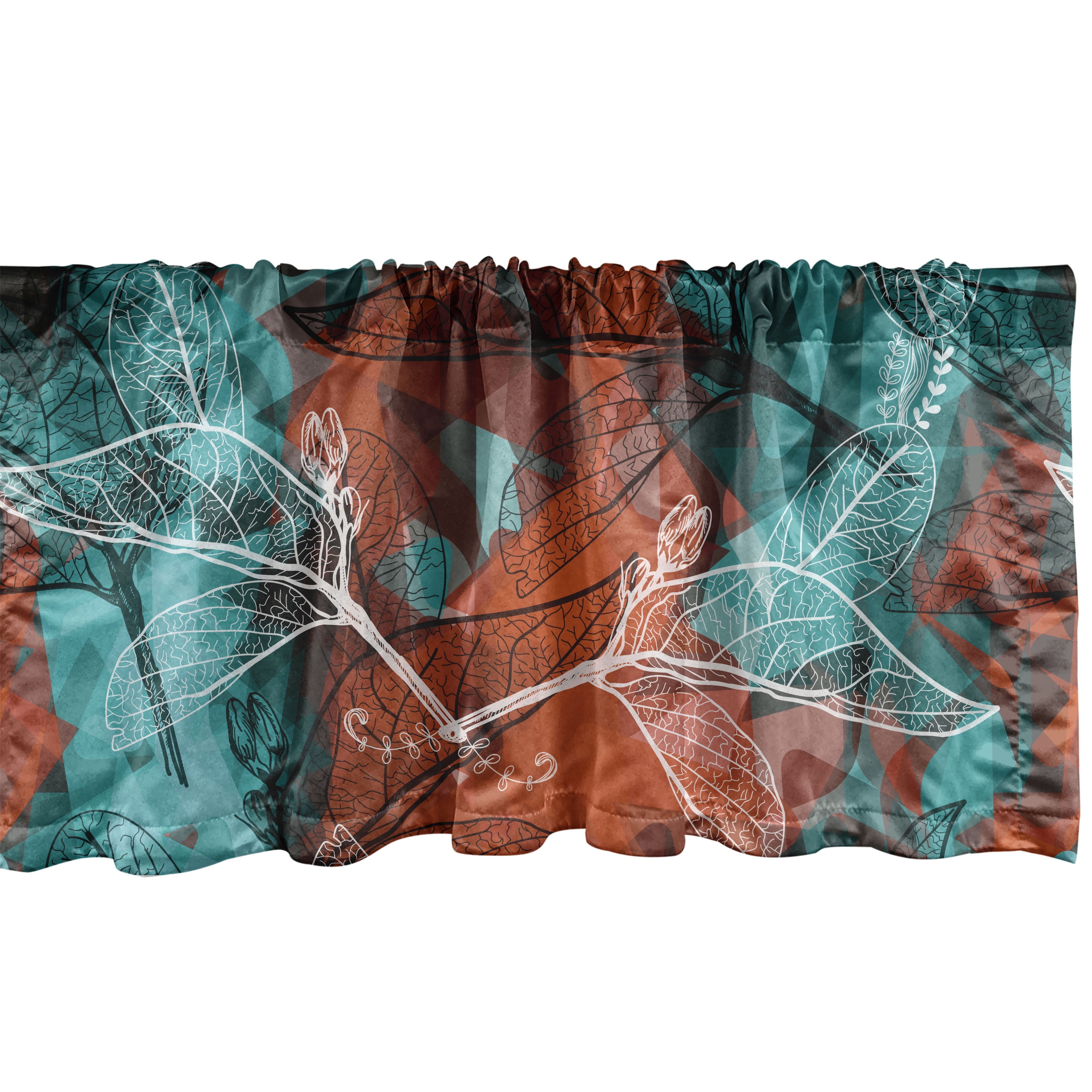 Leafy Design Window Valance, Outline Illustrated Leaves Pattern on ...