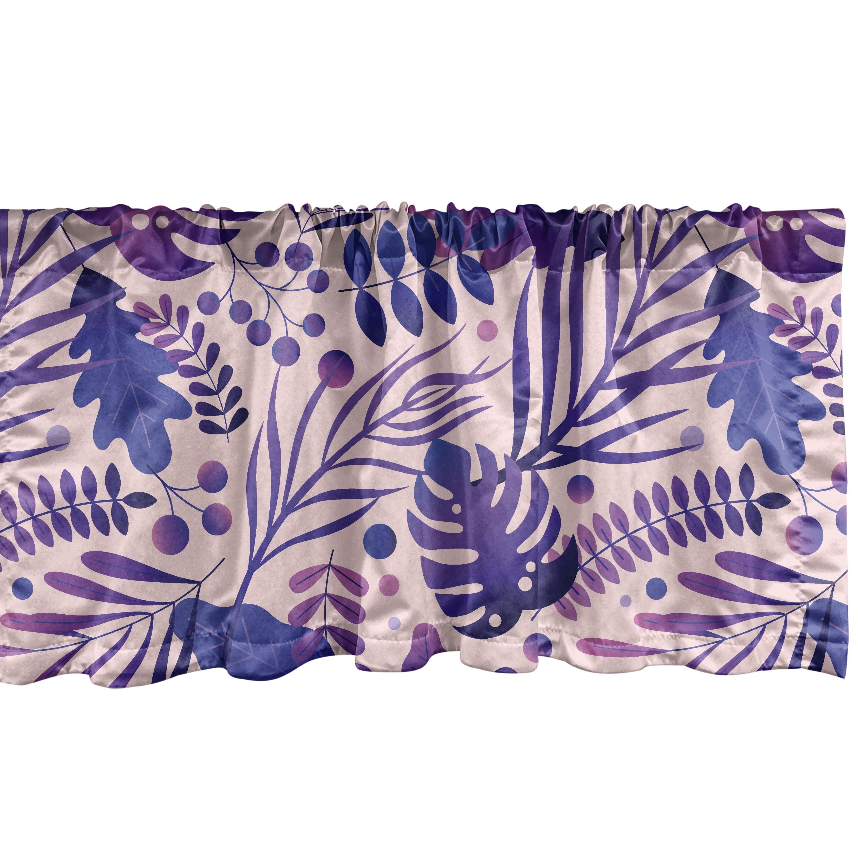 Leafy Design Window Valance, Purplish Tone Modern Tropical Leaves ...