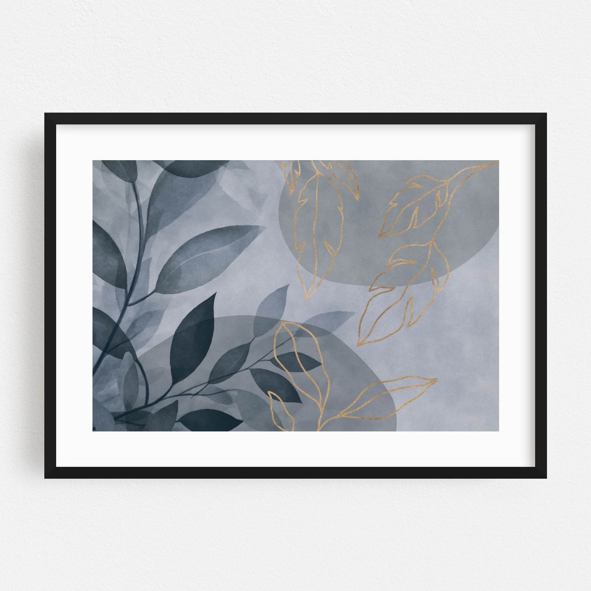 Leafy Elegance Modern Nature Art Grey - Painting Botanical Abstract ...