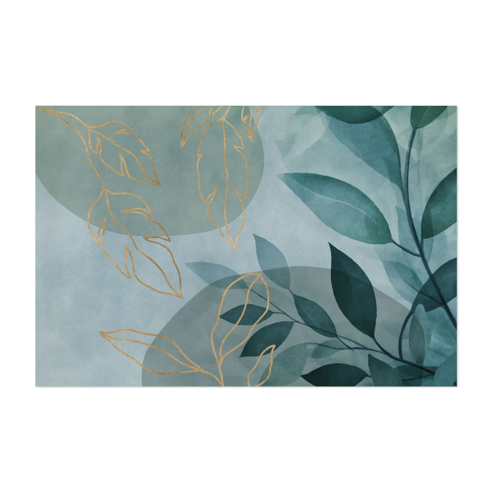 Leafy Elegance Modern Nature Art Teal 01 - Painting Botanical Abstract ...