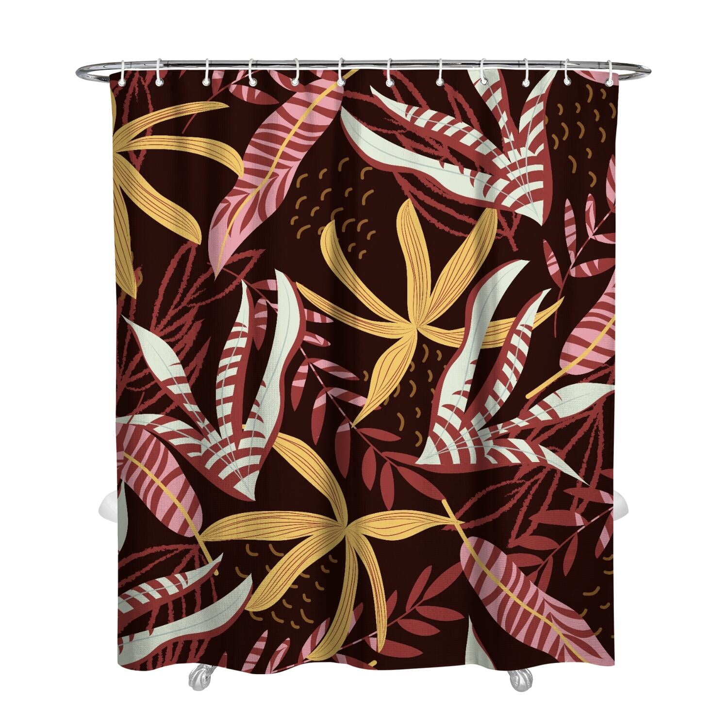 Leafy Jungle Leaves and Tropical Plant Shower Curtain 72x84, Hawaiian Floral and Palm Inspired ...