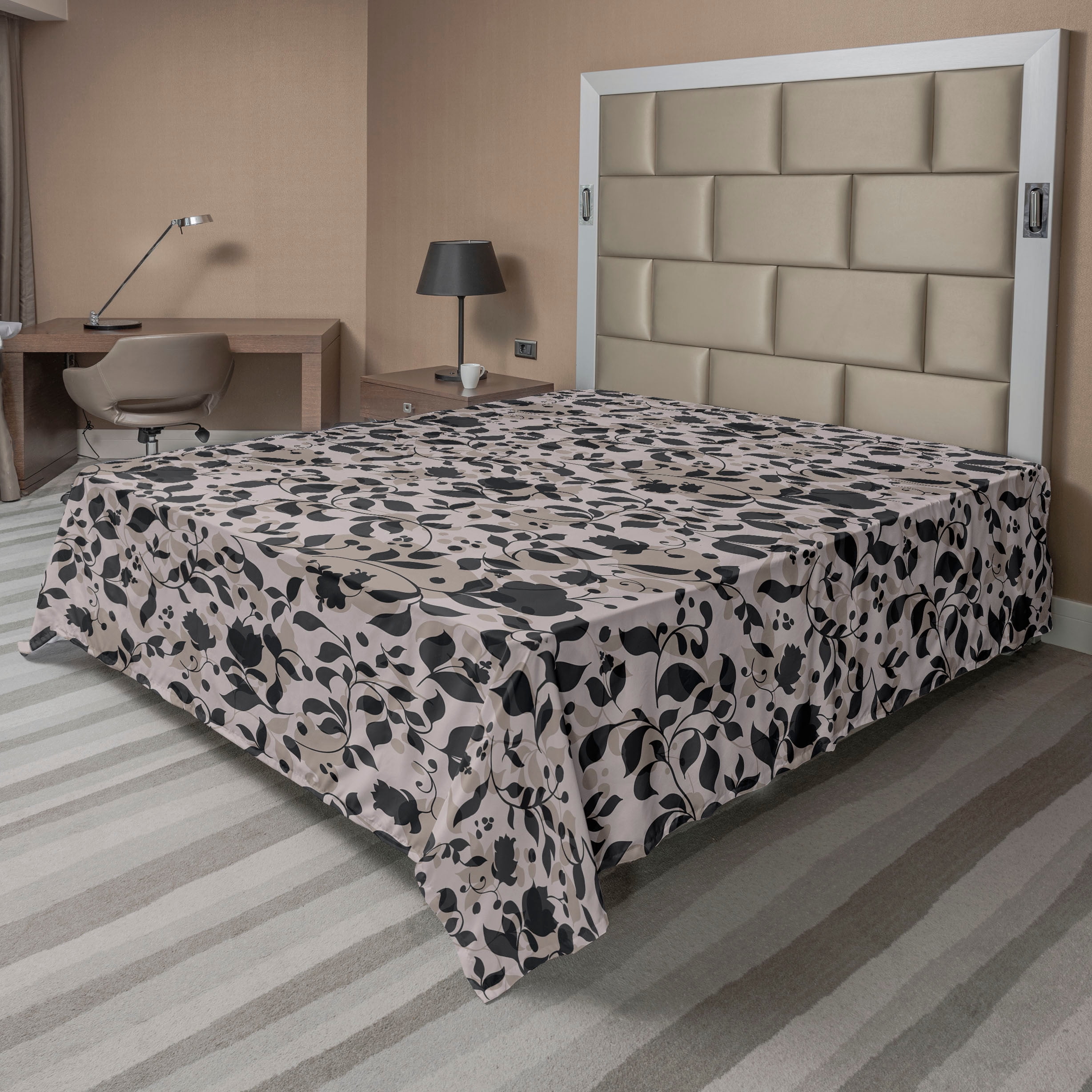 Ambesonne Leafy Pattern Flat Bedding Sheet Soft Top Sheet, Muted Floral ...