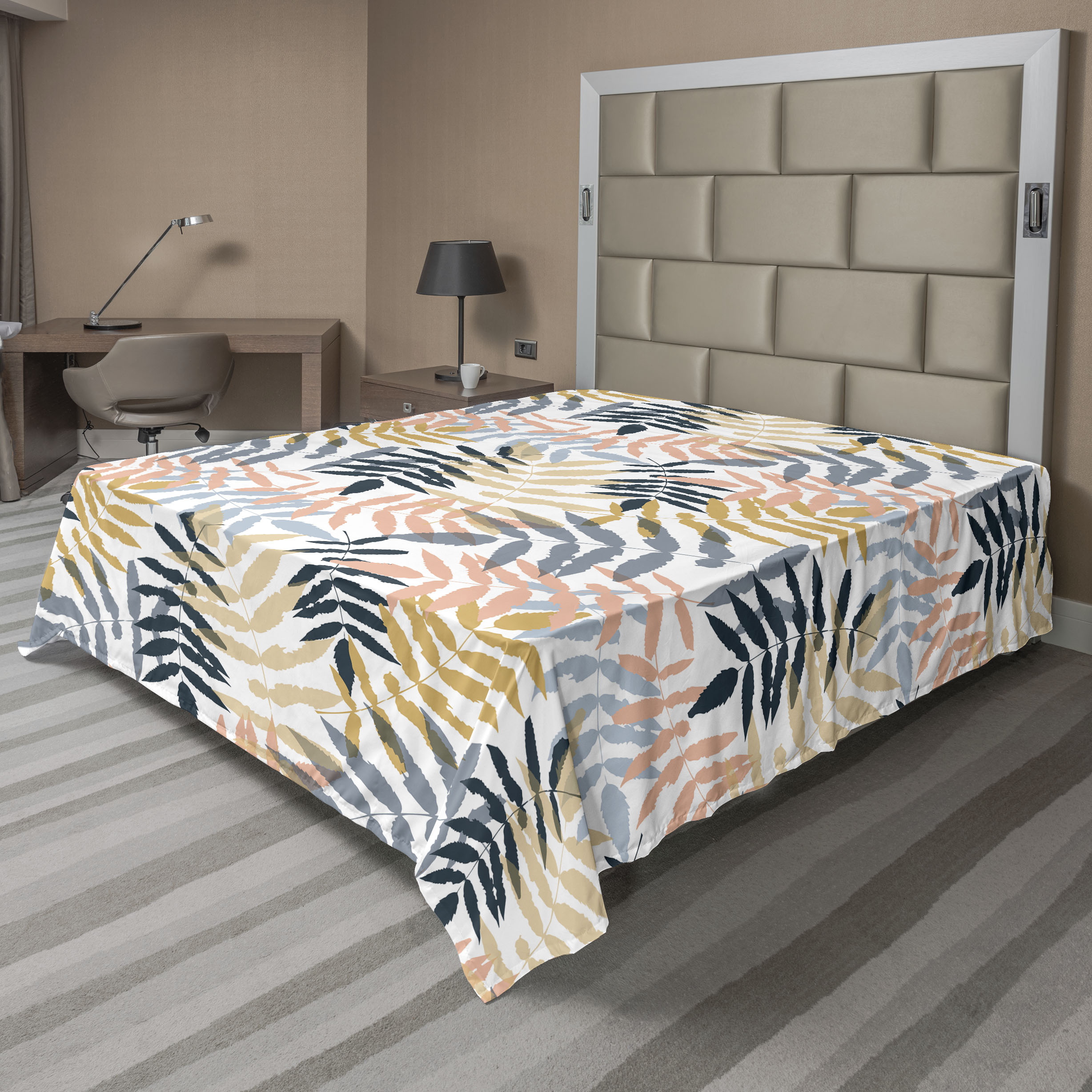 Leafy Pattern Flat Sheet, Tropical Design Pastel Colors Leaves ...