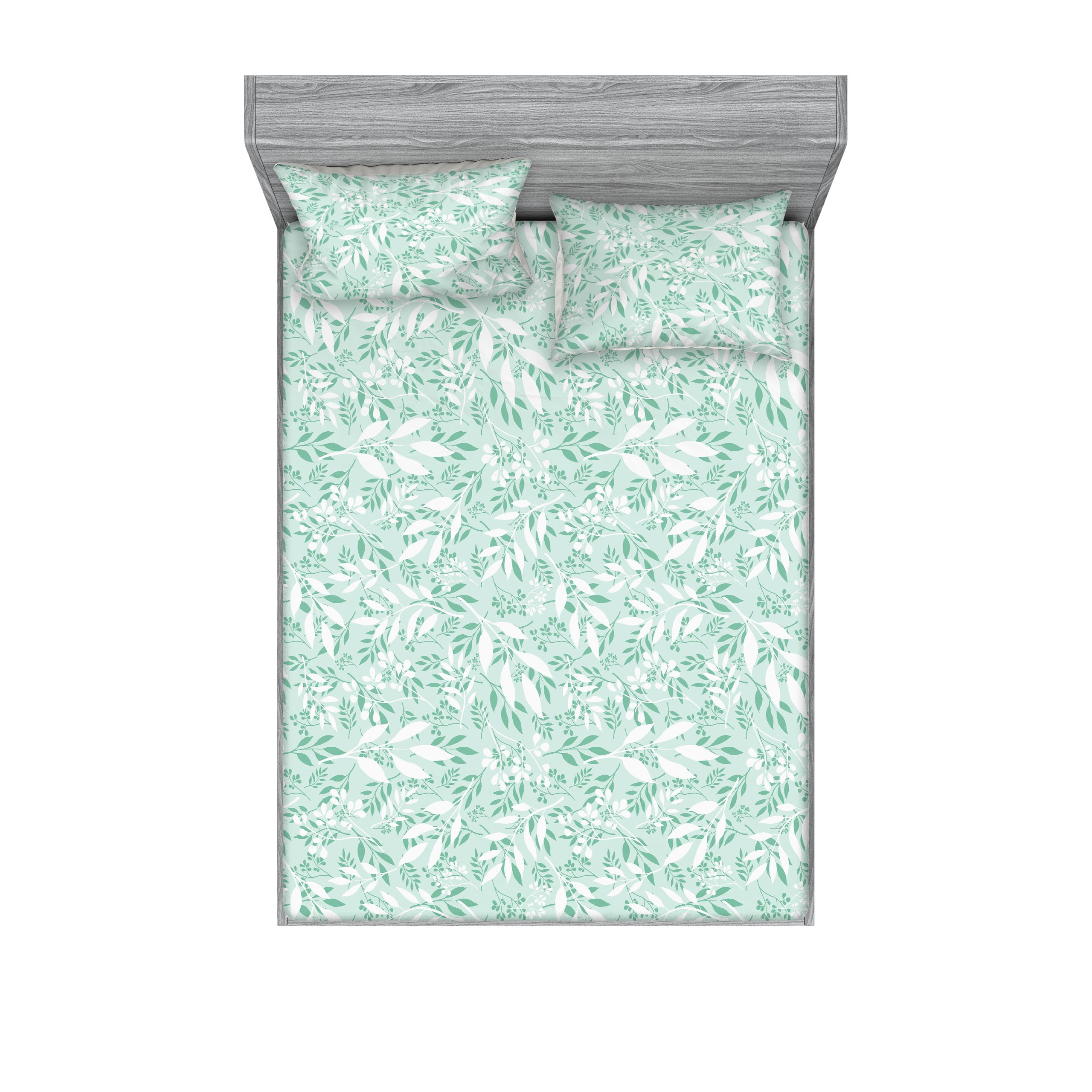 Leafy Scene Fitted Sheet & Pillow Sham Set, Dreamy Composition of ...
