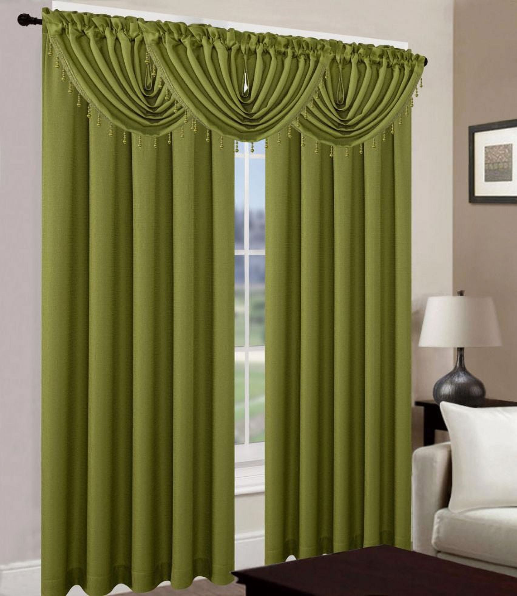 Leah 5 Piece Woven Textured Curtain Set with Beaded Austrian Valances ...
