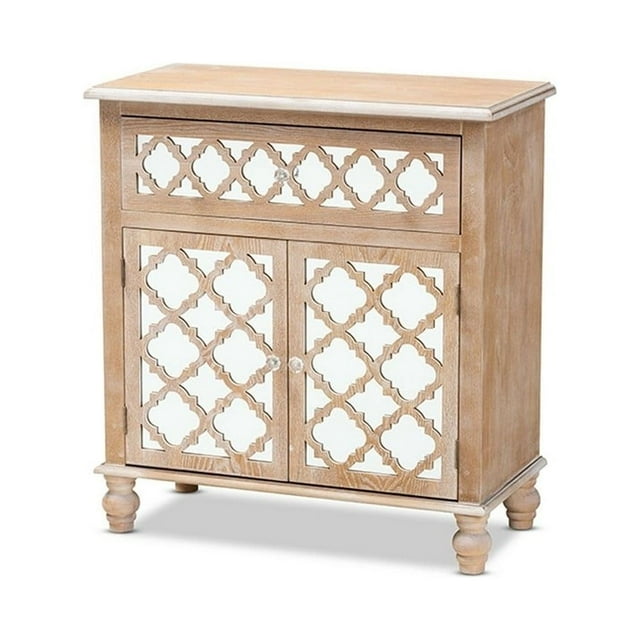 Leah Glam Farmhouse Rustic Oak Brown Finished Wood and Mirrored 1 ...