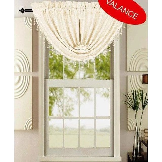 Leah Textured Waterfall Valance, Rod Pocket Top, Off White, Each ...