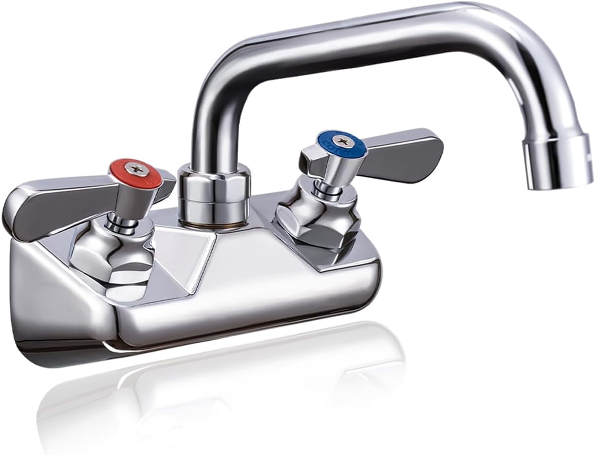 Leak-Free Commercial Sink Faucet 4" Center 6" Spout, Wall Mount Bar ...