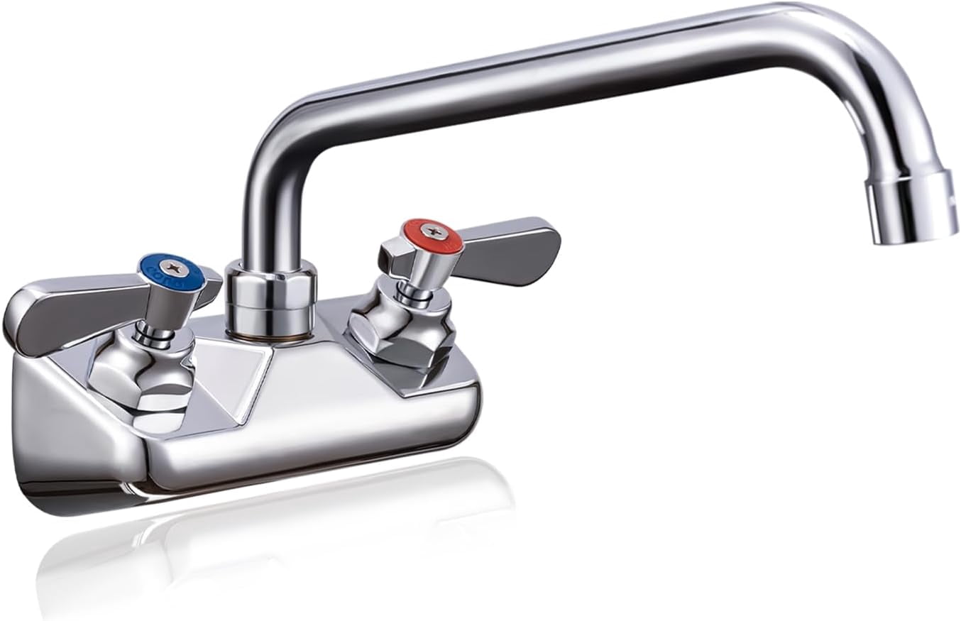 Leak-Free Commercial Sink Faucet 4" Center 8" Spread Spout, Wall Mount ...