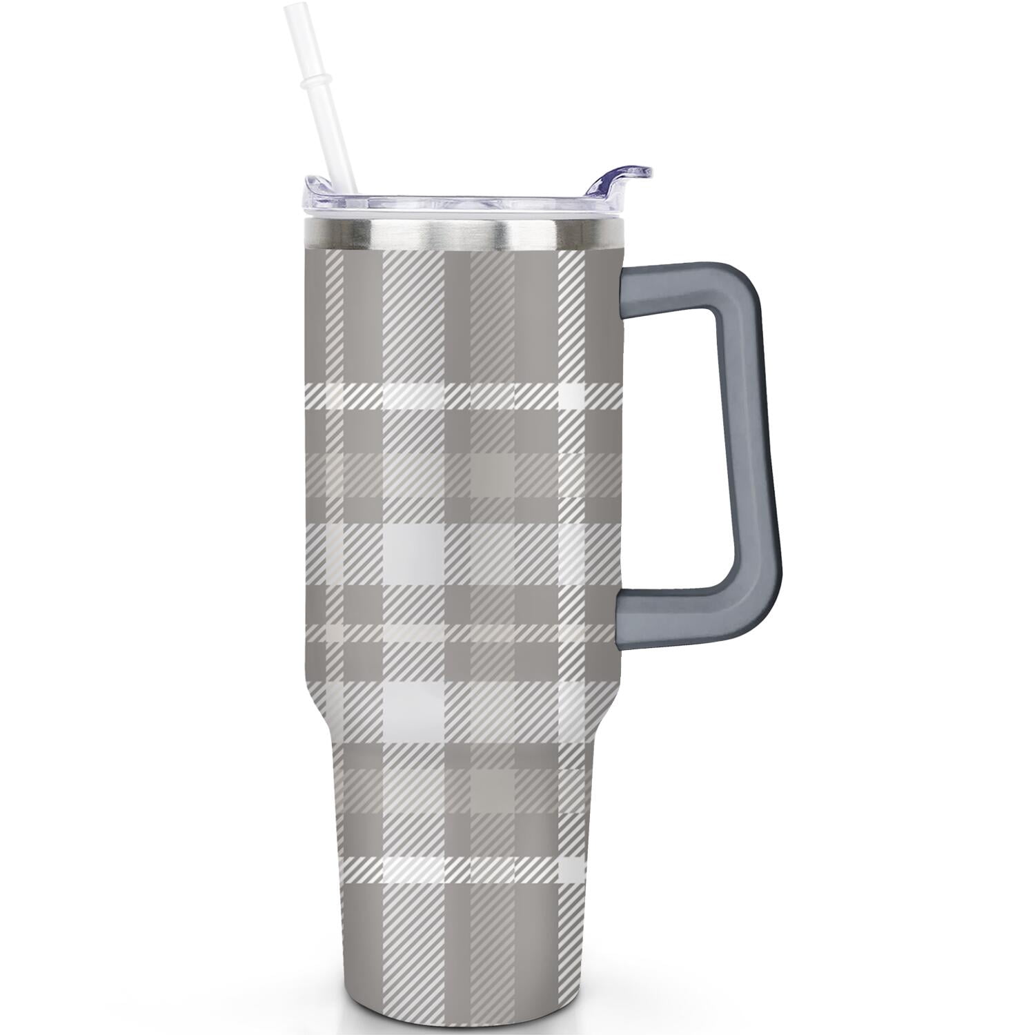 Leak Proof 40oz Plaid Travel Mug with Handle and Flip Straw Lid, Double ...