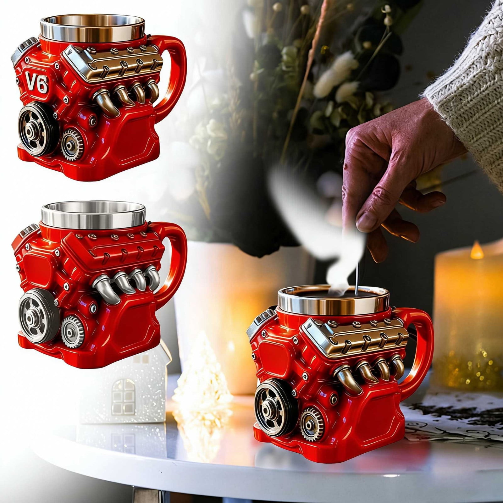 Leak-Proof Easy-Clean Creative V6 Engine Resin Mug - Stainless Steel ...