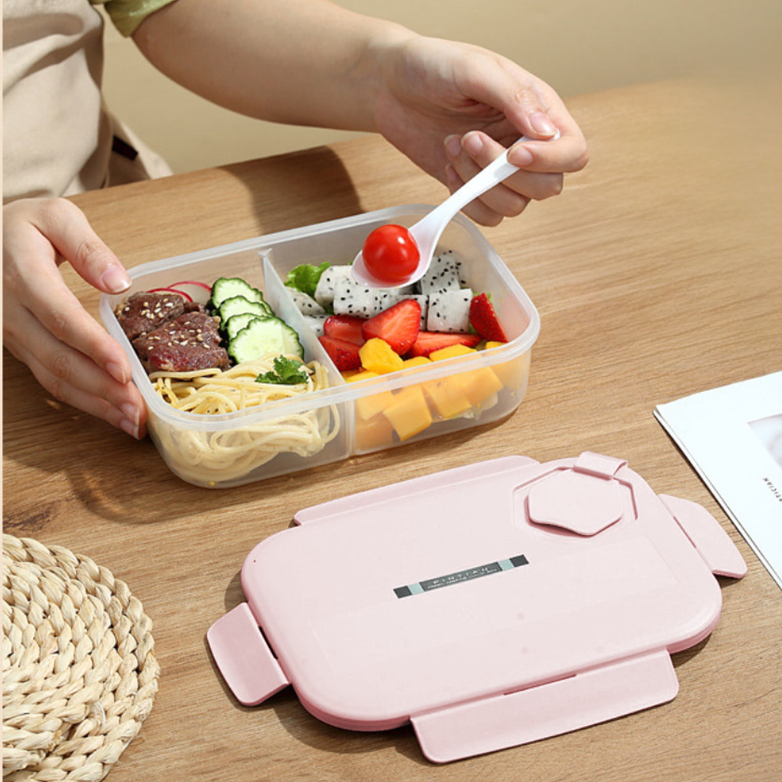 Leak Proof Lunch Box with 3 Sealed Compartments, 1400ml Microwave ...