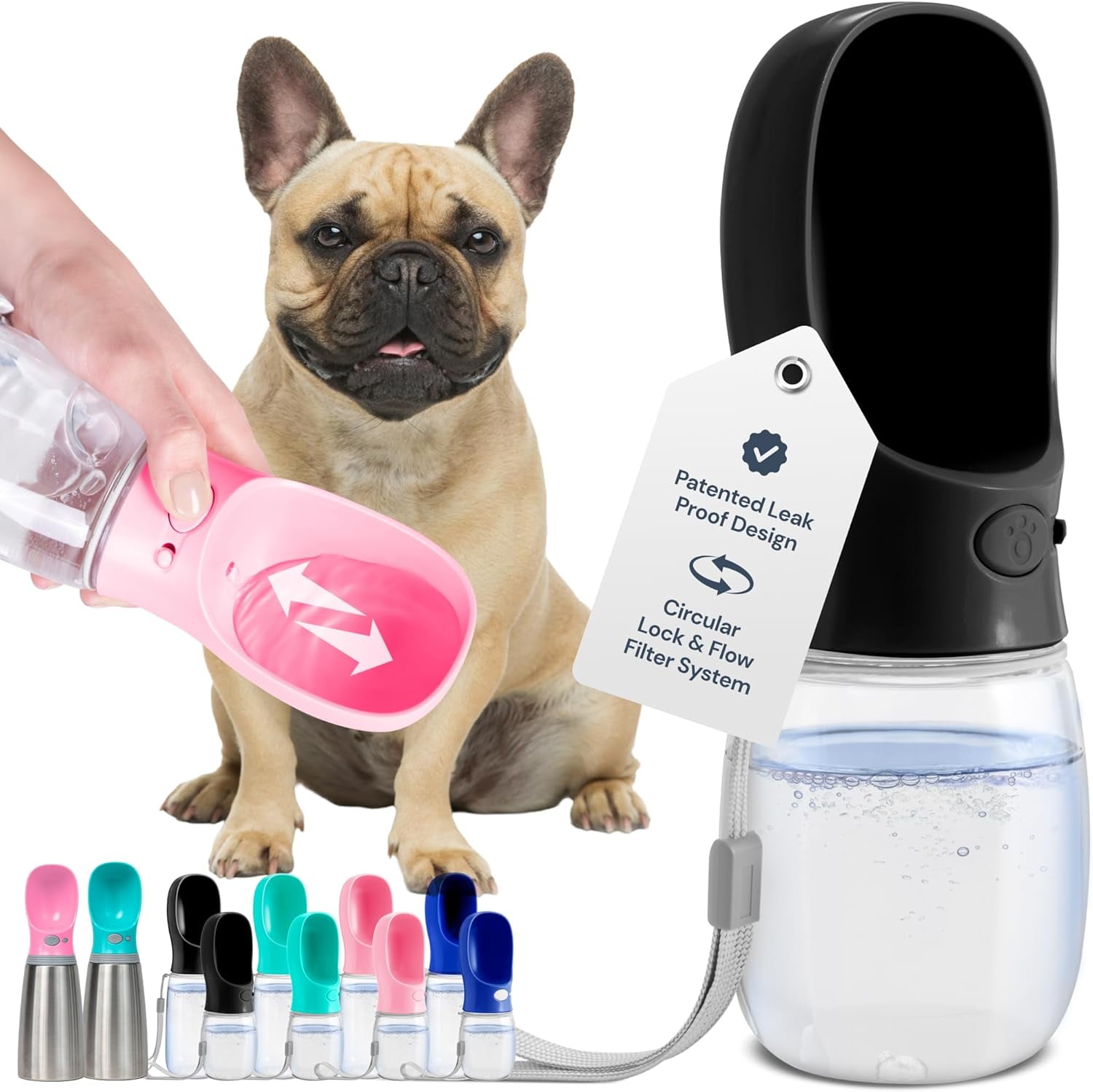 Leak Proof Portable Dog Travel Bottle with Bowl - 19 oz, Blue ...