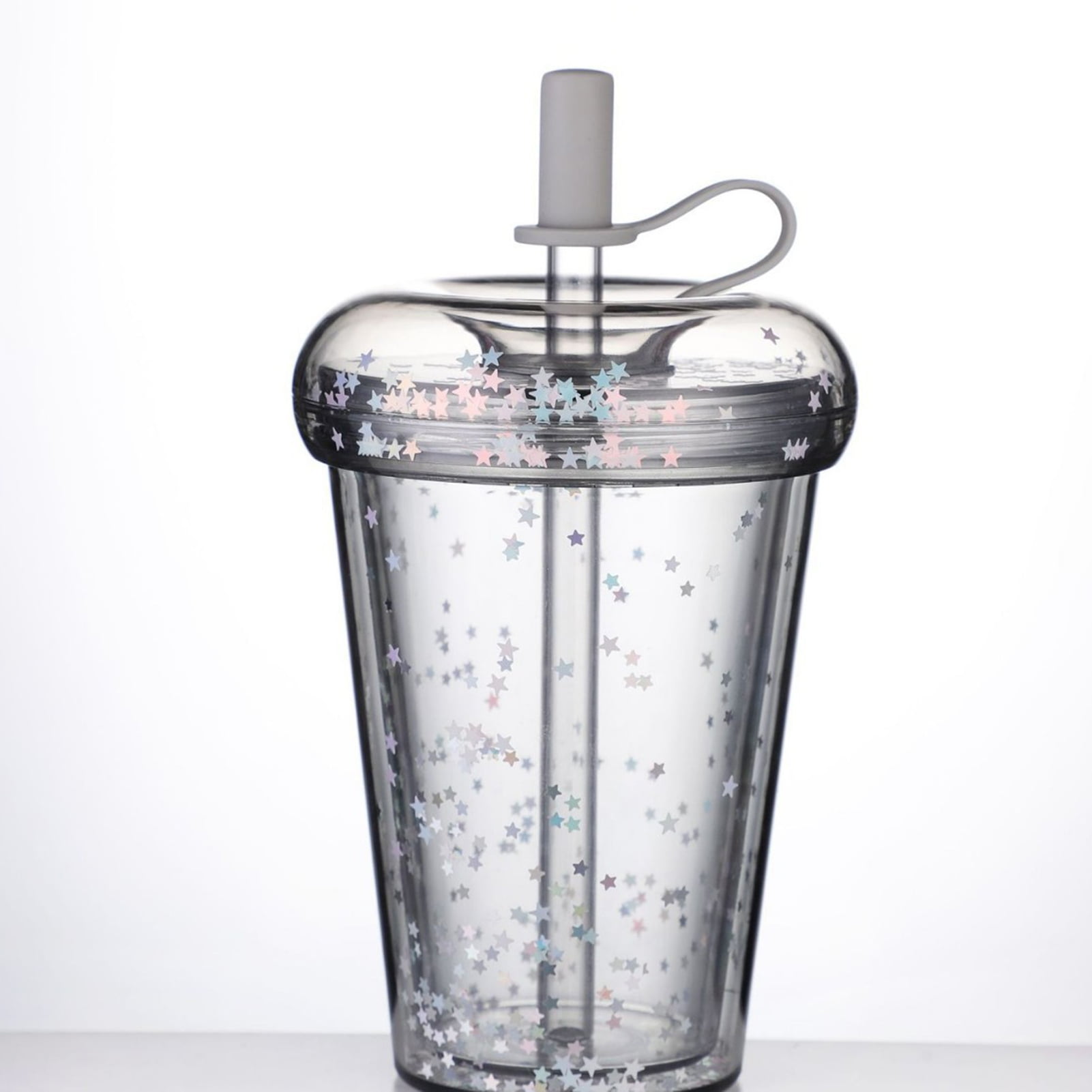 Leak-proof Iced Coffee Cup Reusable Straight Pipette Cup with Built-in Straws Double Wall ...