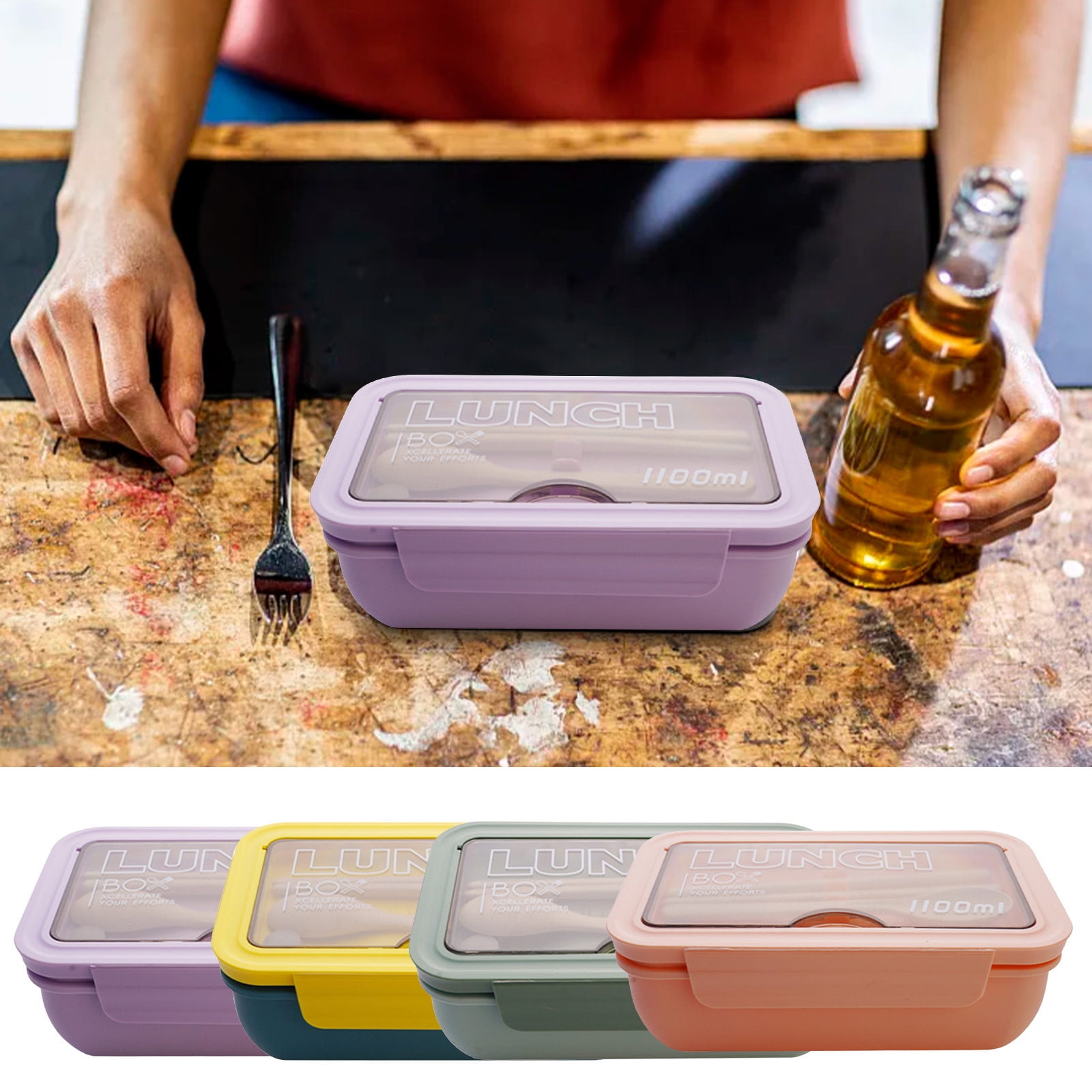 Leakproof Bento Box with Compartments, 4-section Plastic Lunch ...
