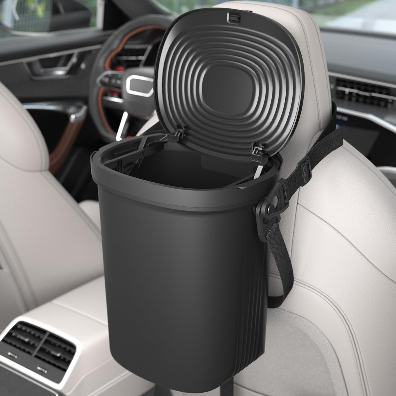 Leakproof Car Trash Can, 1.9 Gallon Soft Silicone Hanging Garbage Bin ...