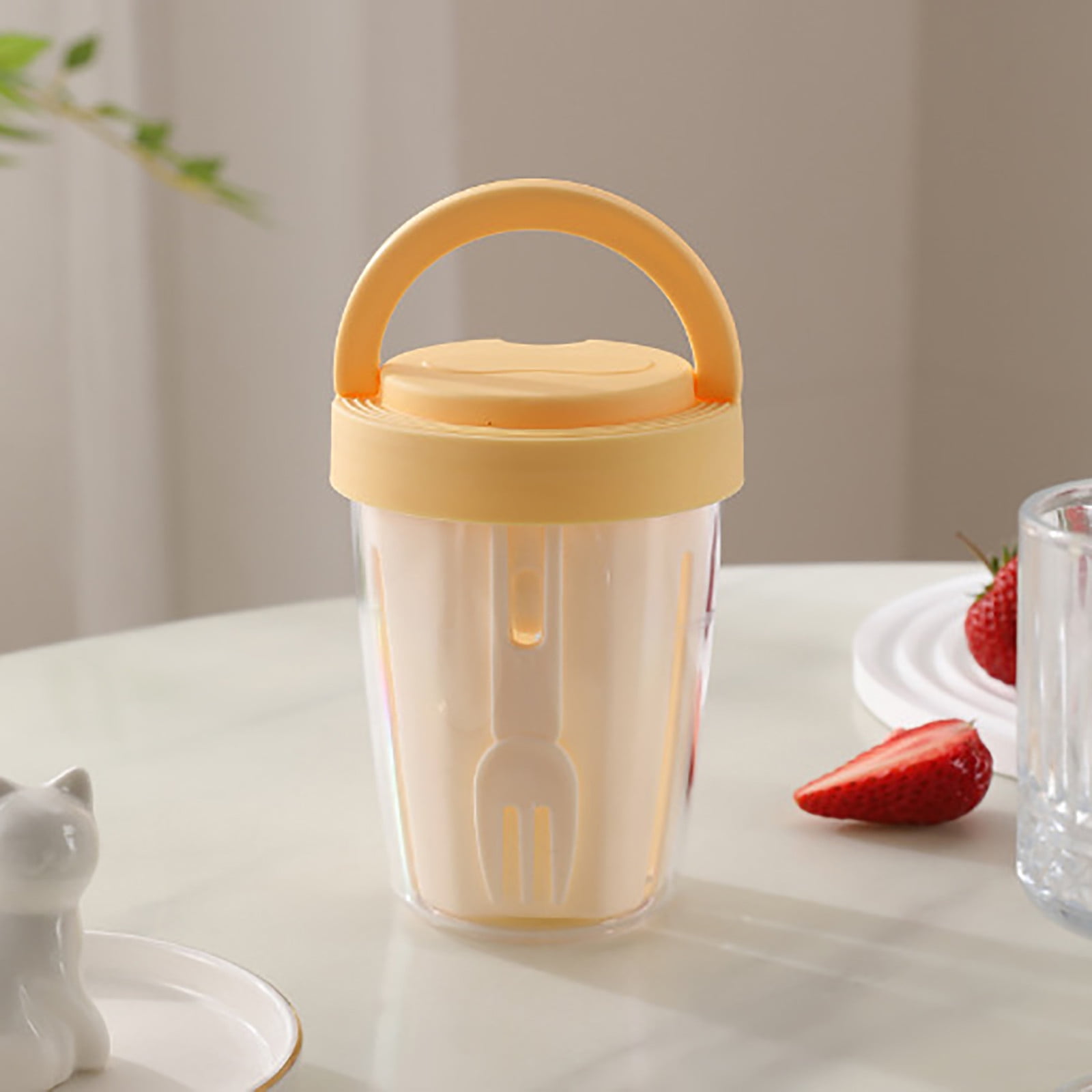 Leakproof Fruit Cup, Portable Salad Container with Fork, Sealed Snack ...
