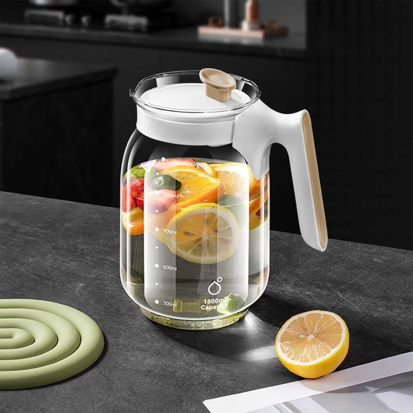 Leakproof Glass Water Juges, Glass Pitcher with Filter Lid, Airtight ...