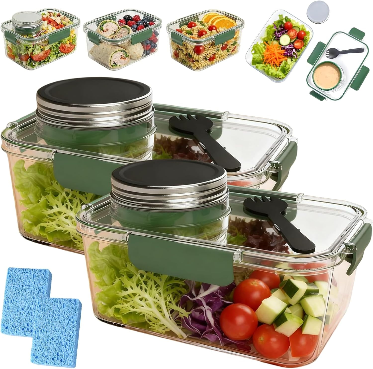 Leakproof Mason Jar Style Lunch Box, Salad Jar with Side Opening ...