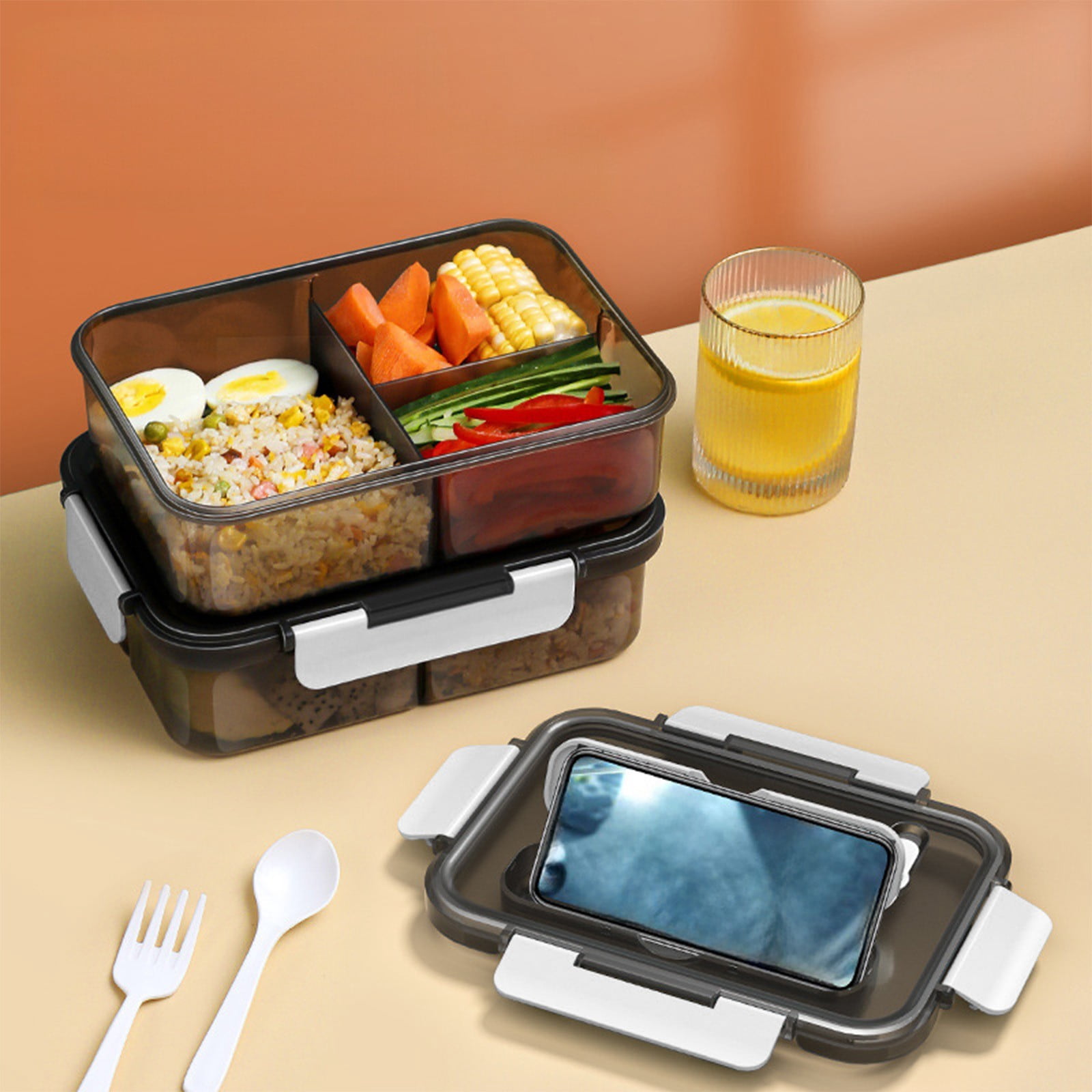Leakproof Microwaveable Bento Lunch Box with Compartments, Insulated ...