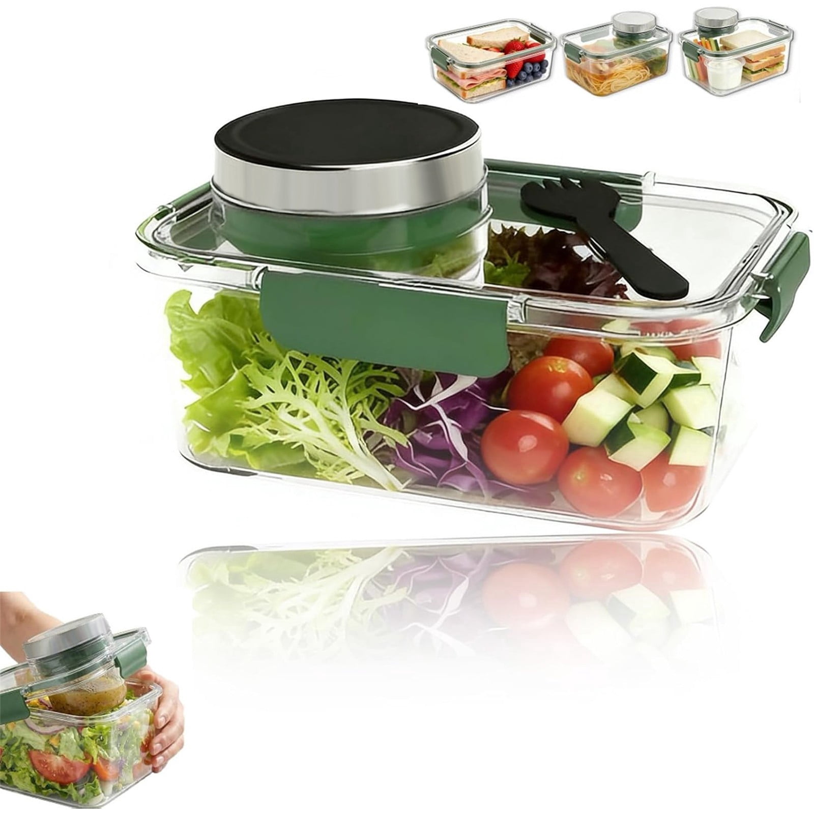 Leakproof Salad Container,Upgraded Side Opening Lunch Box with Hidden ...
