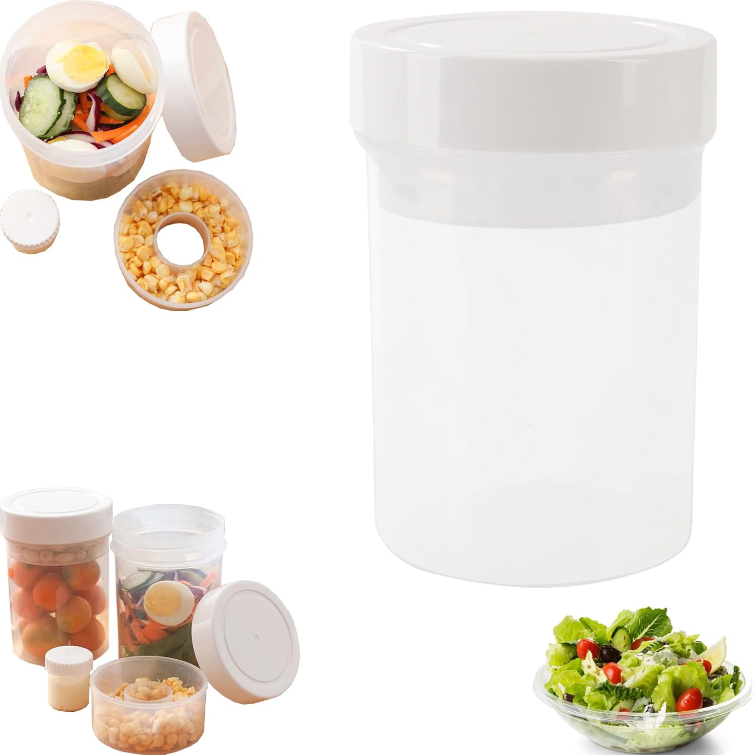 Leakproof Salad Jars - Wet/Dry Separation Containers, 3-in-1 Salad Jar ...
