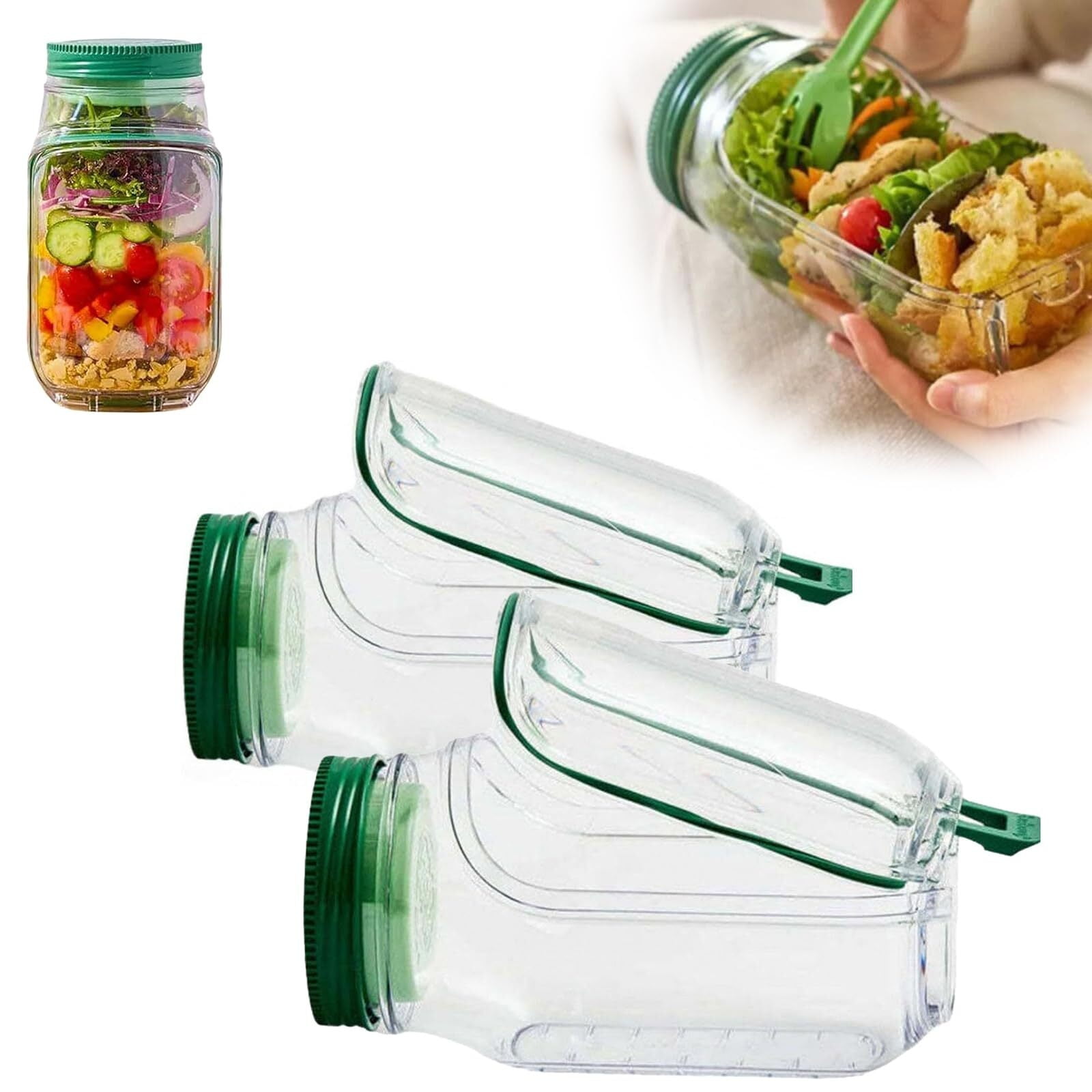 Leakproof Salad Pod Mason Jar Side Open 1000 ML Container for Office ...