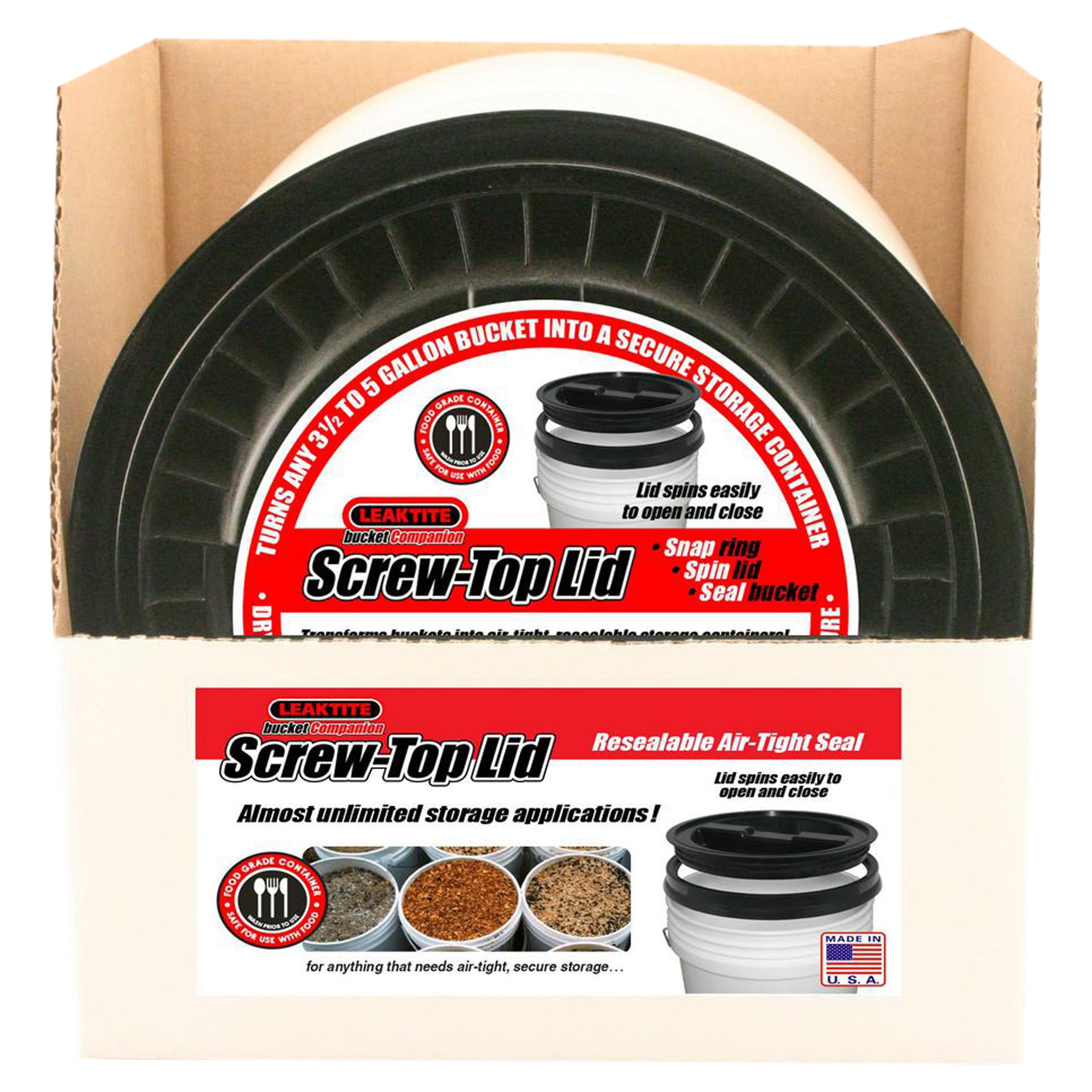 Leaktite Black Plastic Screw Bucket Lid, 3.5 and 5 Gal, Resealable Airtight Container - Walmart.com