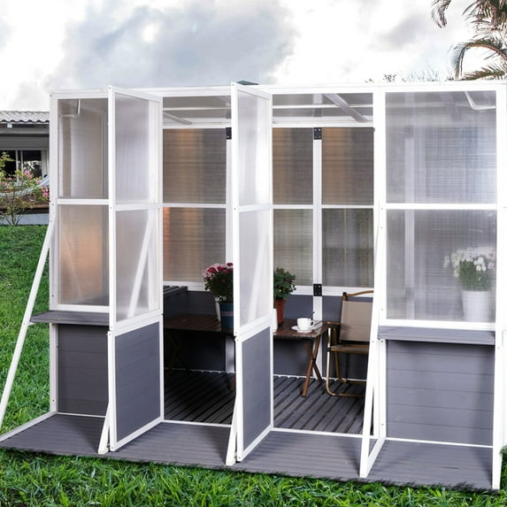 Lean - to Wooden Greenhouse | Allows Insect Pollination with Adjustable ...