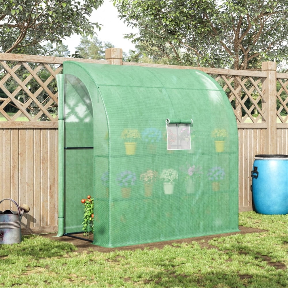 Lean-to Green House, Walk-in Green House, Plant Nursery with 2 Roll-up ...