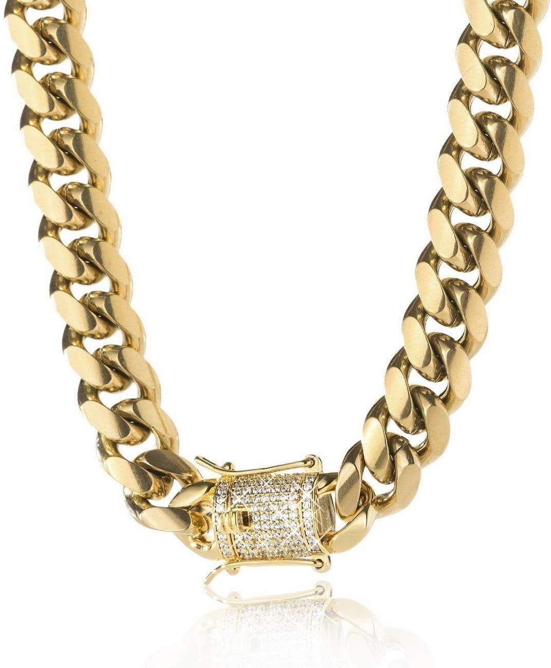 Leander 14K REAL Gold Plated Miami Cuban Link Chain 316L Stainless ...