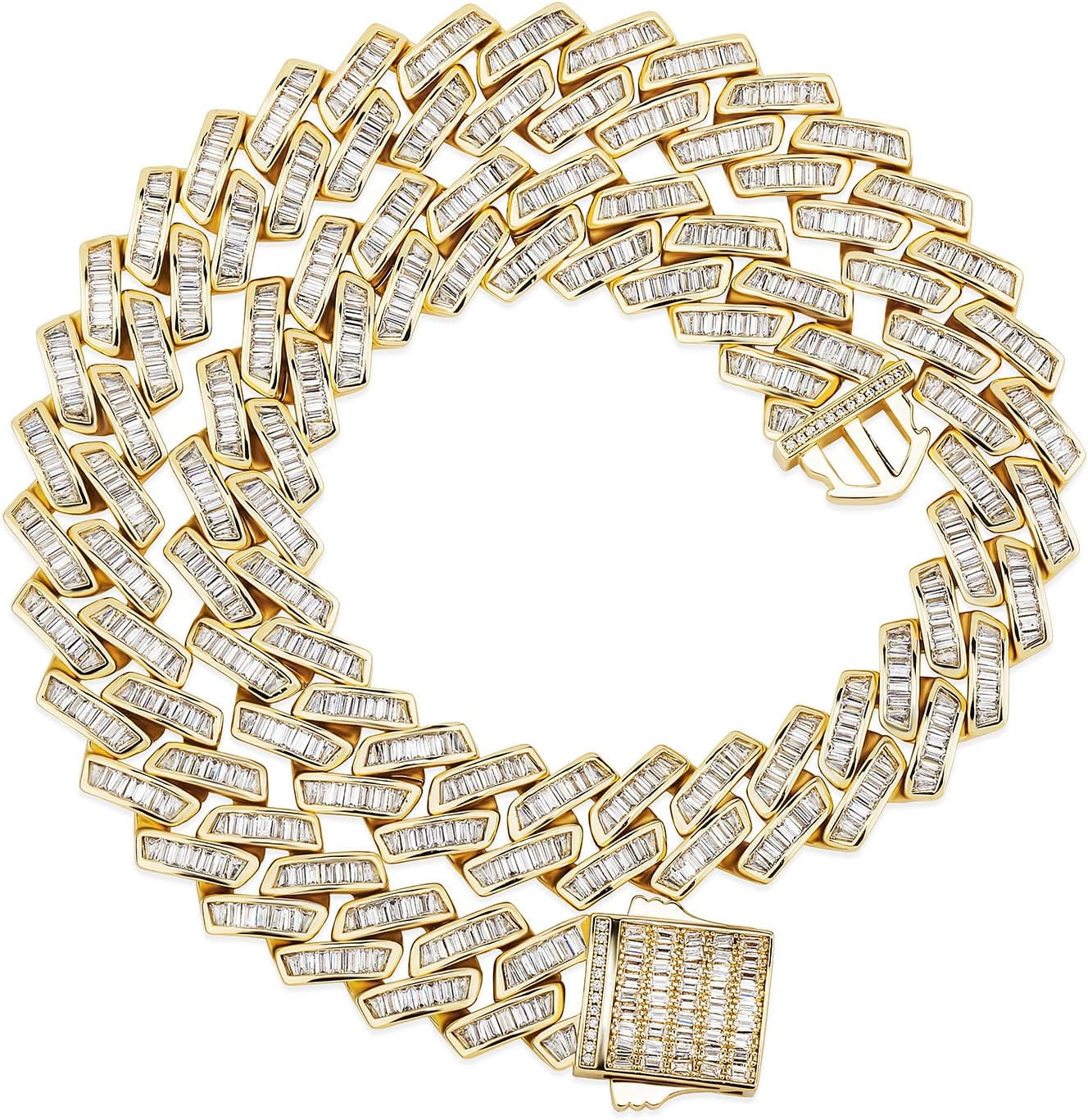 Leander Baguette Cuban Link Chain for Men Gold Choker Necklace Iced out ...