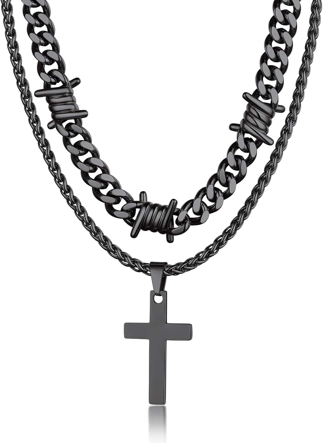 Leander Barbed Wire Cuban Necklace for Women Men Stainless Steel/Black ...