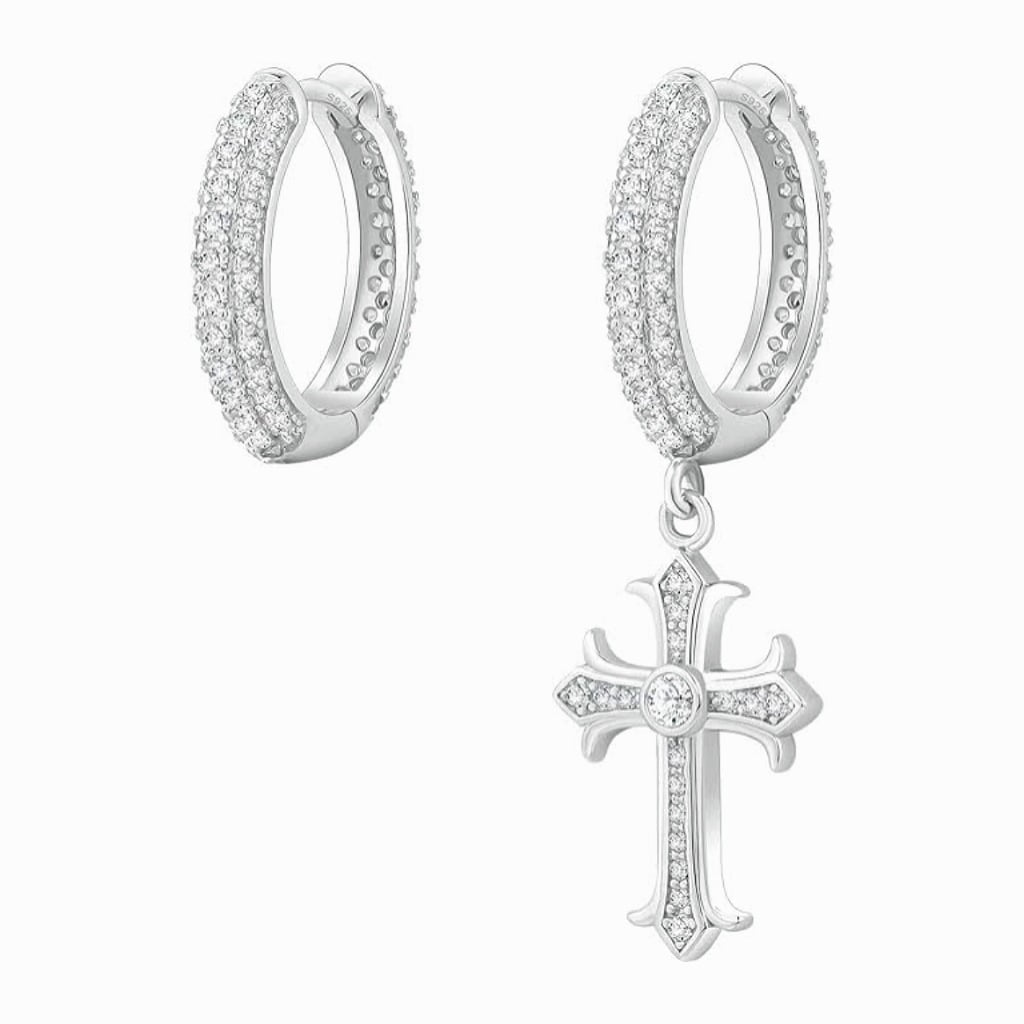 Leander Cross Earrings, Hypoallergenic Men's Hoop Dangle Earrings, 14K ...
