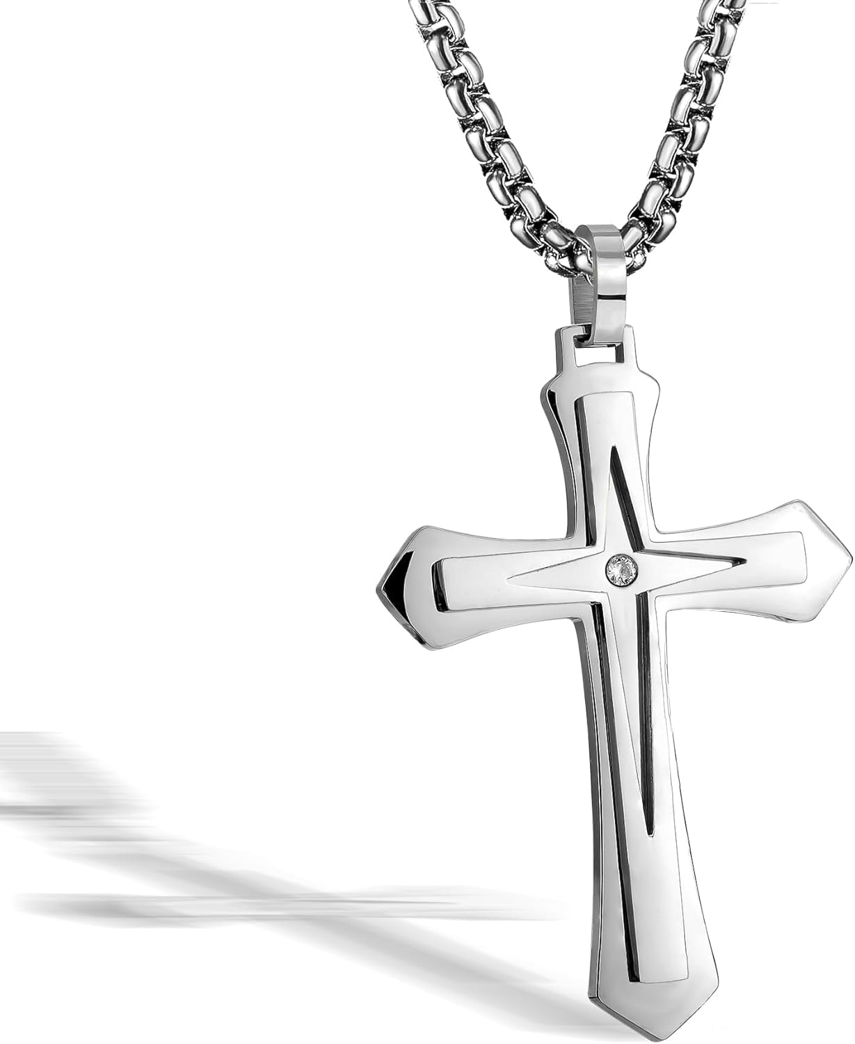 Leander Men's Stainless Steel Large Jesus Christ Cross Pendant Necklace ...