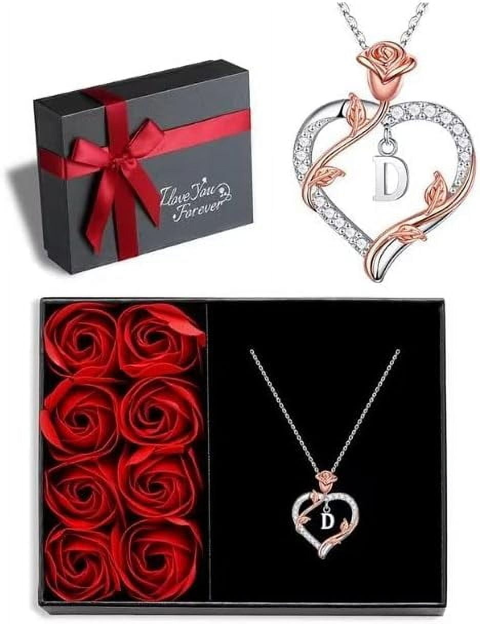 Leander Rose Heart Necklaces Gifts for Women - 925 Sterling Silver Heart Initial Necklace ...