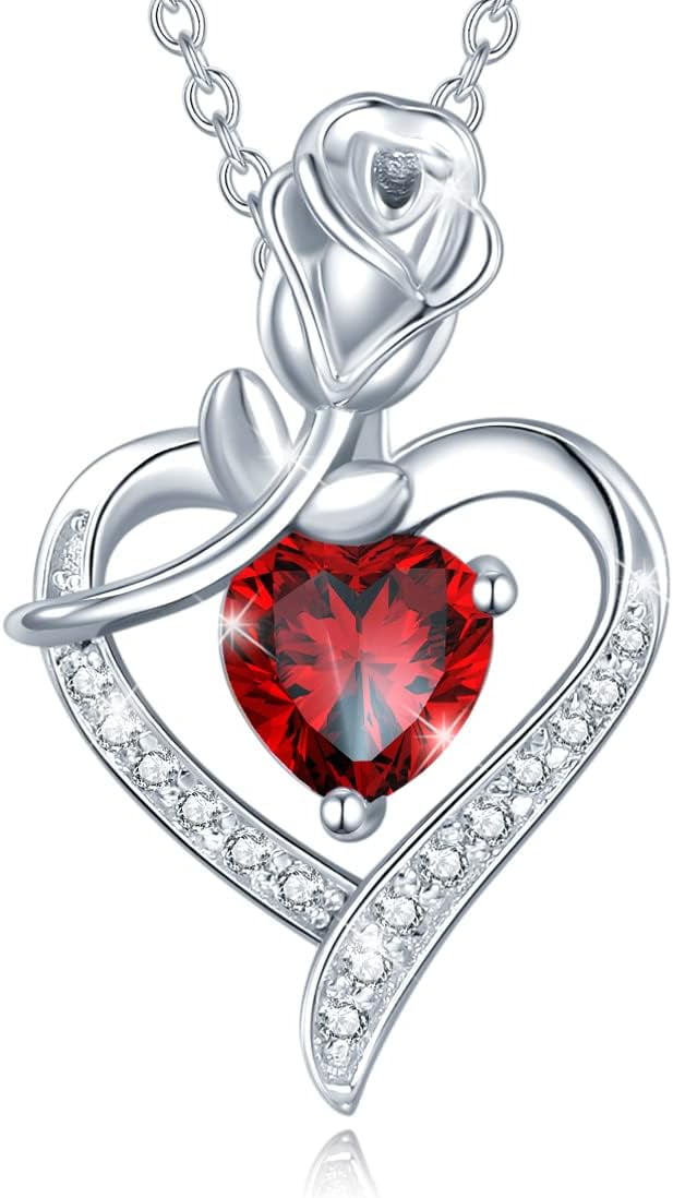 Leander Rosy Reverie Birthstone Necklace for Women Sterling Silver Genuine or Created Gemstone ...