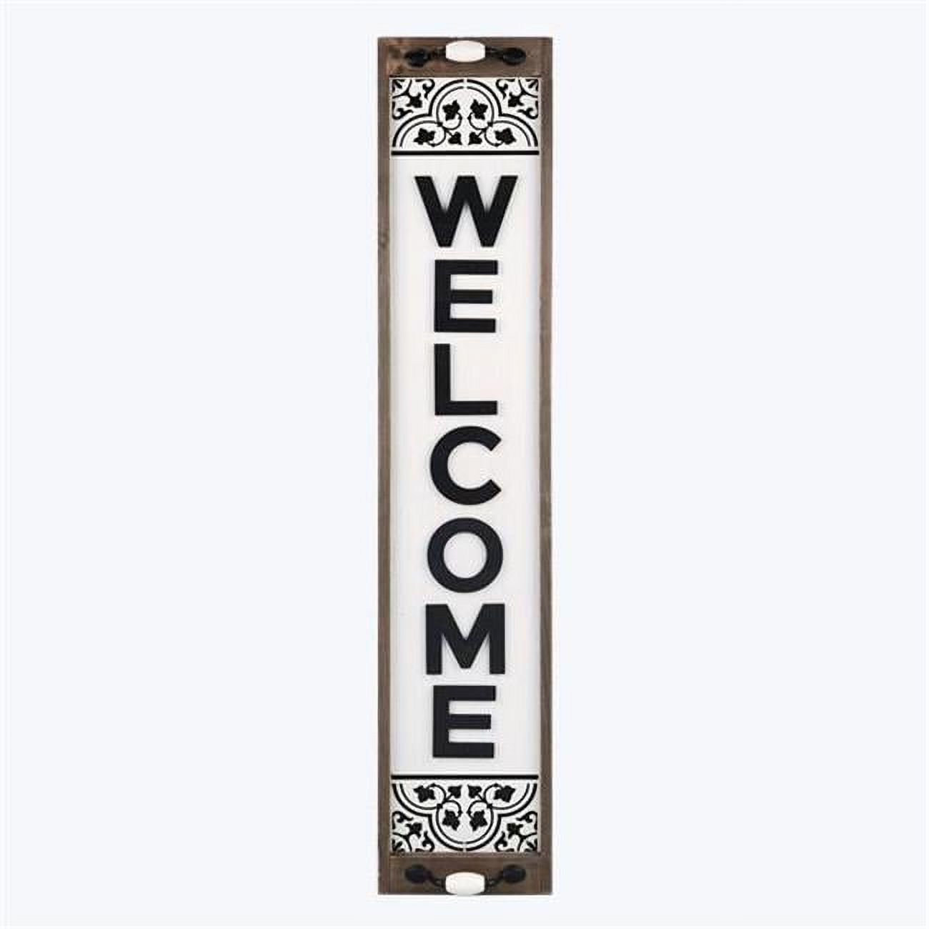 Leaner Wood Framed Vertical Welcome Sign with Lift & Metallic Hardware ...