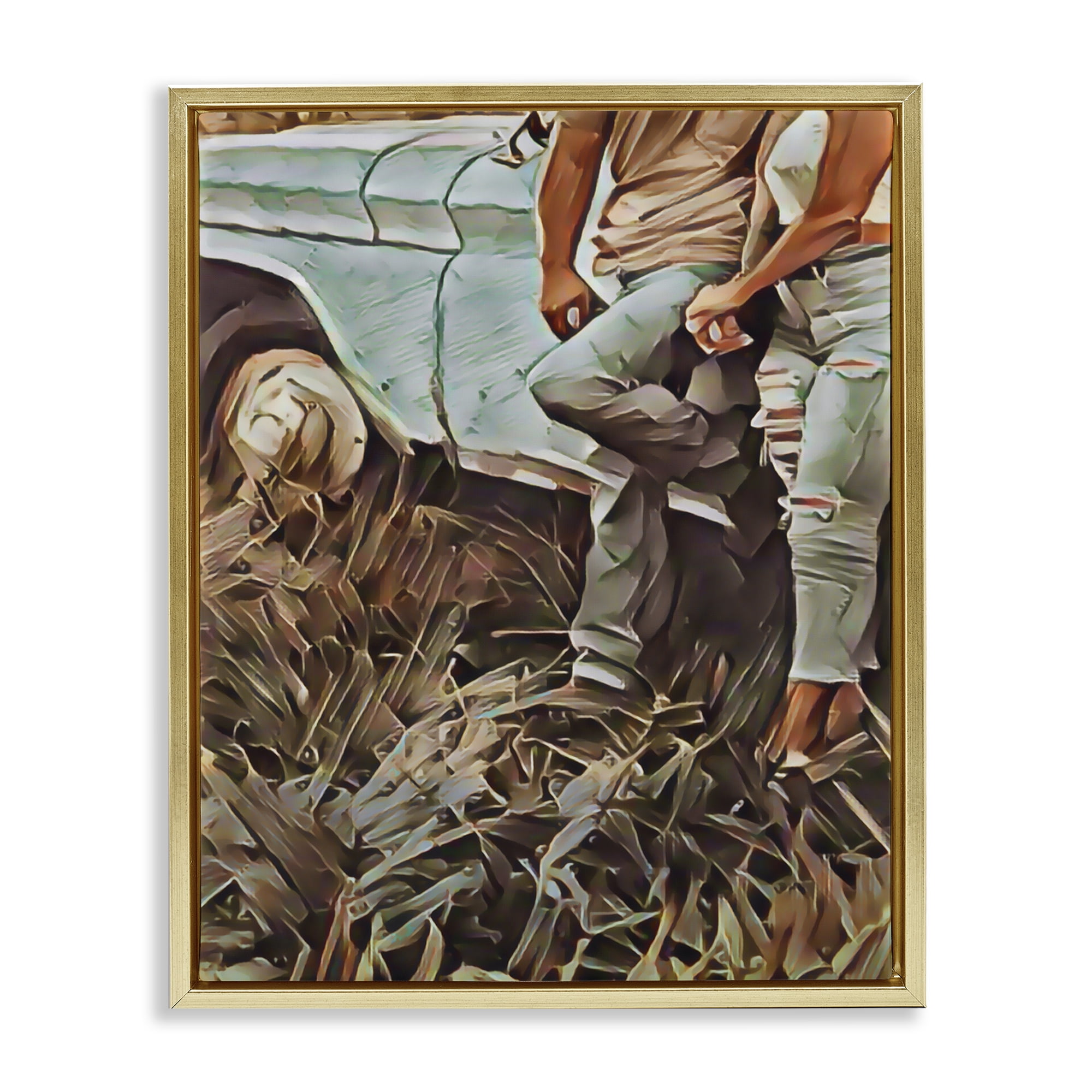 Leaning In Kisses Gold Framed Floater Canvas Wall Art, design by Jesse ...